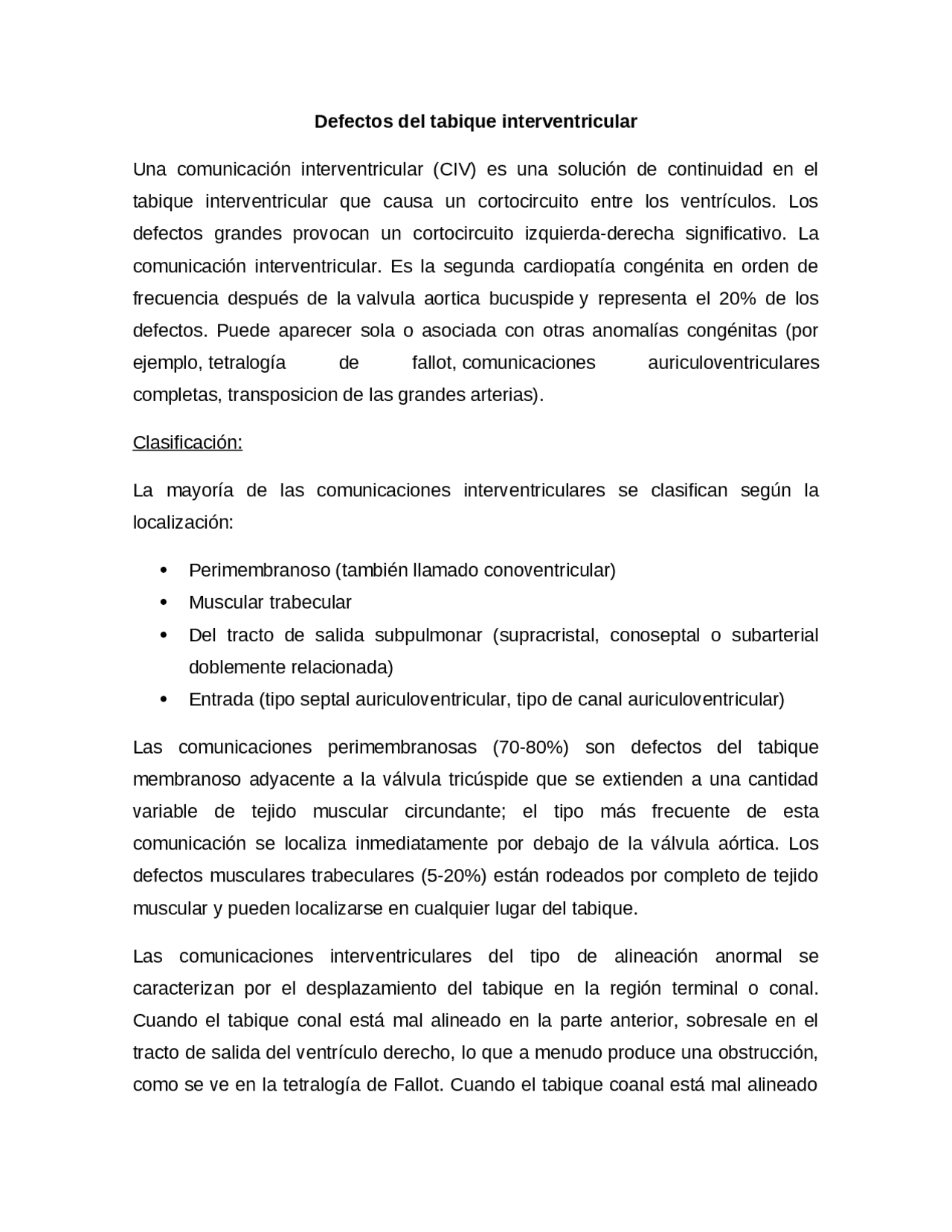Defectos del tabique interventricular. - Docsity