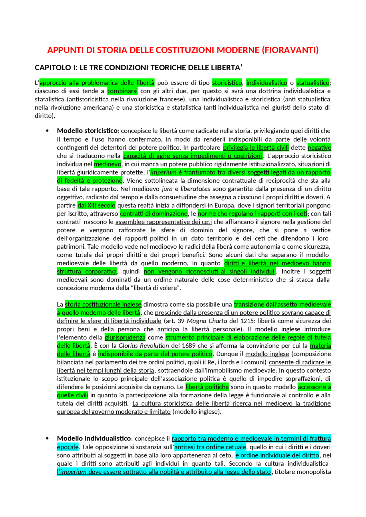 Riassunto Libro Fioravanti Docsity