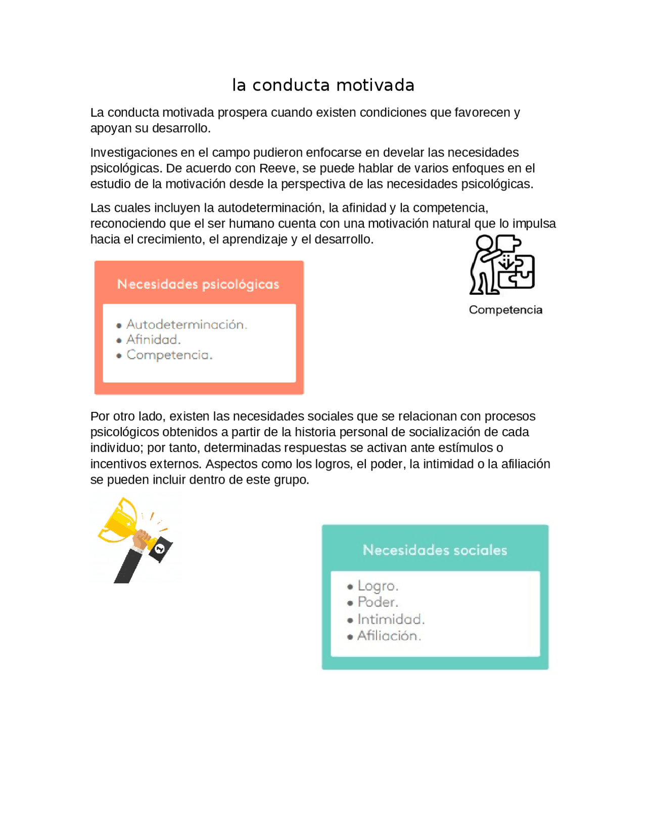 La conducta motivada | Apuntes de Psicología | Docsity
