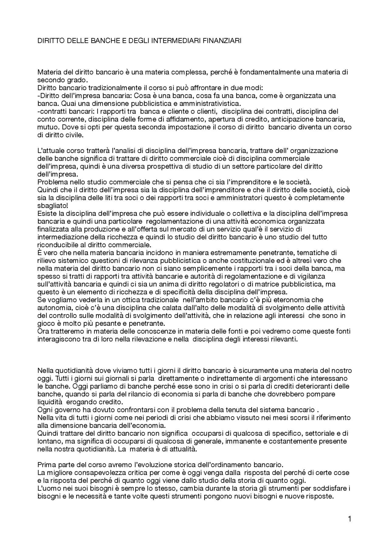 Diritto Delle Banche E Degli Intermediari Finanziari Docsity