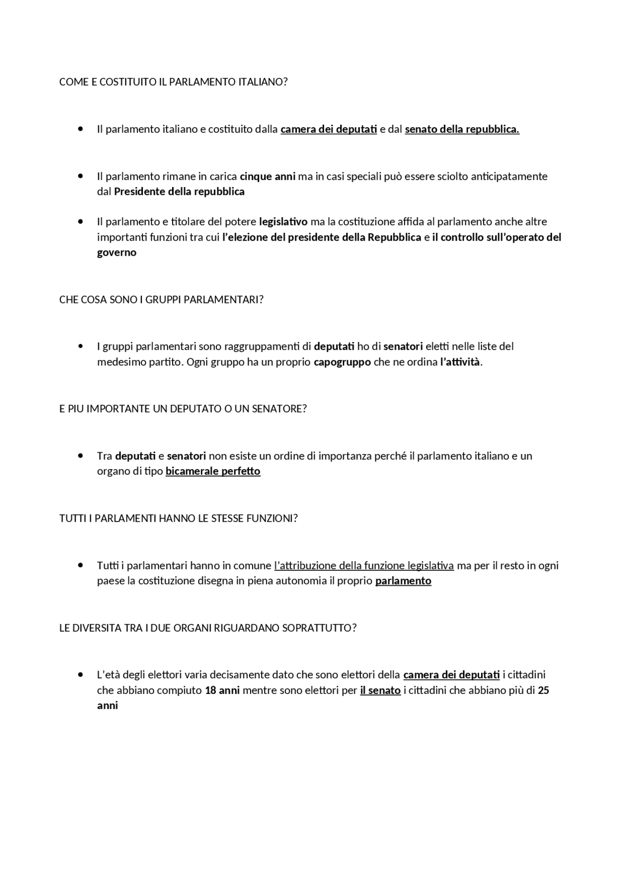 Il Parlamento Appunti Liceo Docsity
