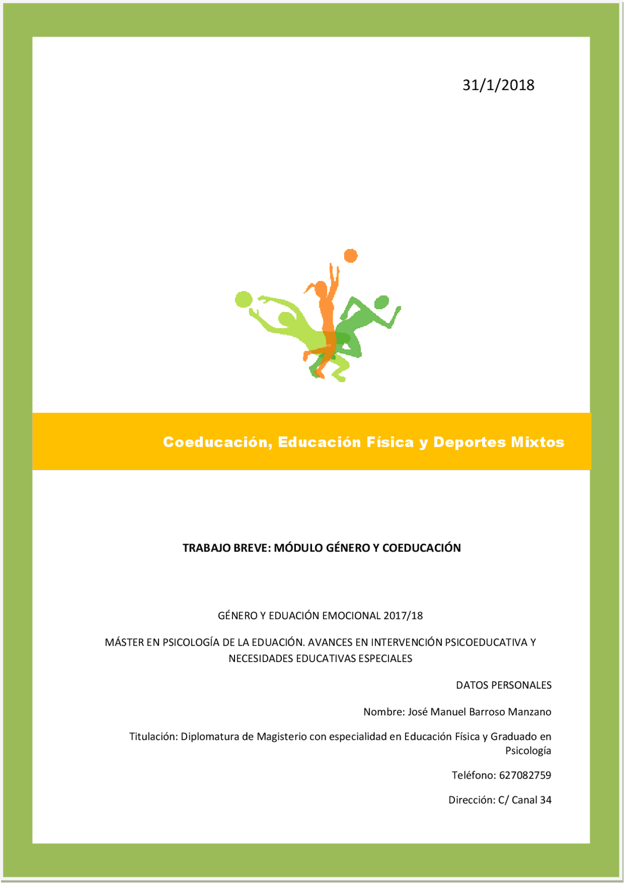 Coeducación, Educación Física y Deportes Mixtos - Docsity