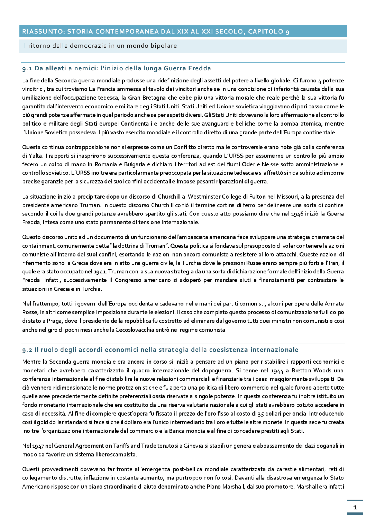 Riassunto Capitolo 9 Storia Contemporanea Dal Xix Al Xix Secolo