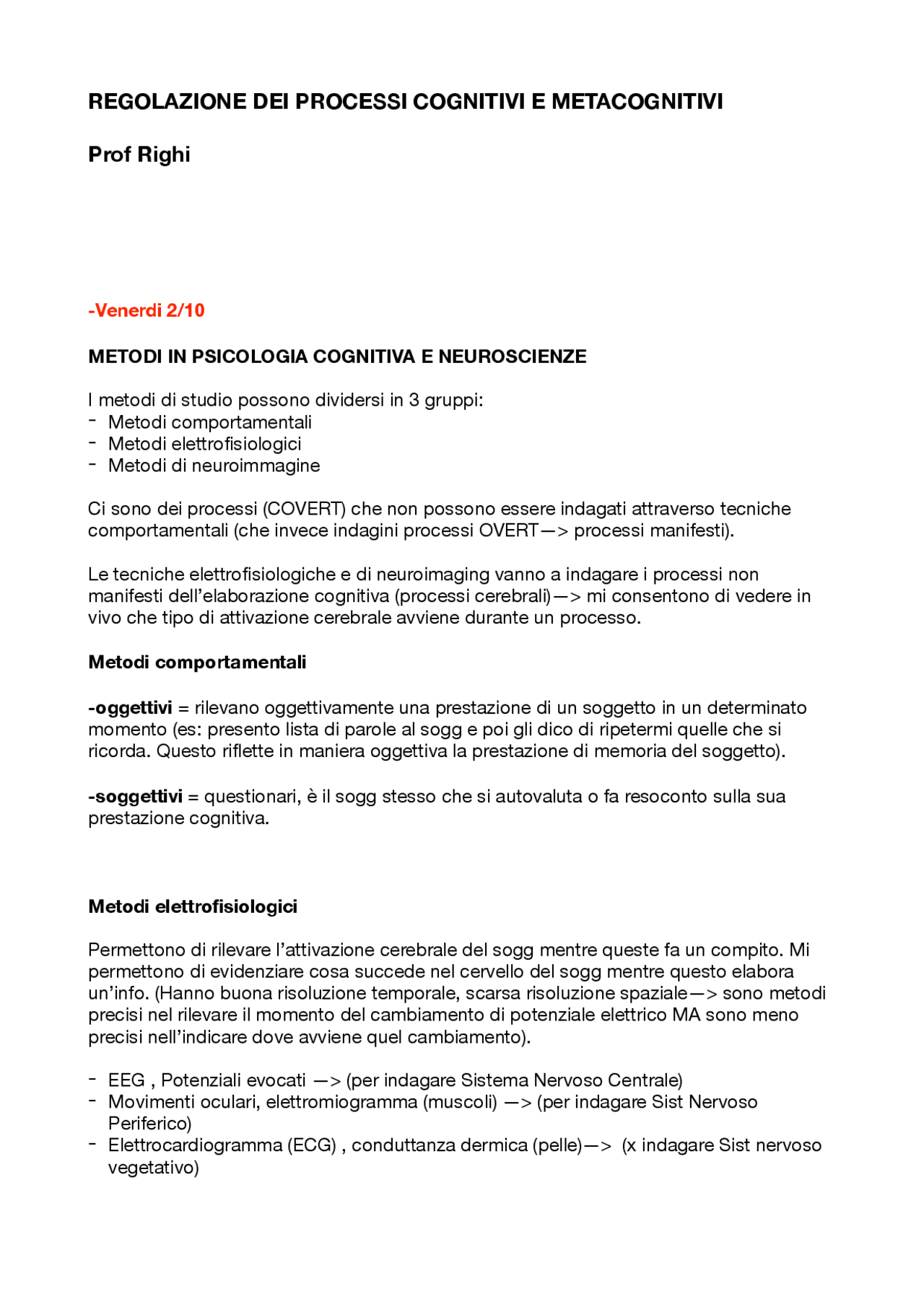 Regolazione Dei Processi Cognitivi E Metacognitivi Docsity