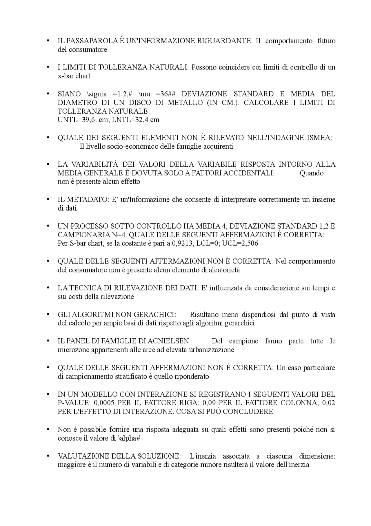Statistica Aziendale Lm77 Prove Desame Di Statistica Docsity