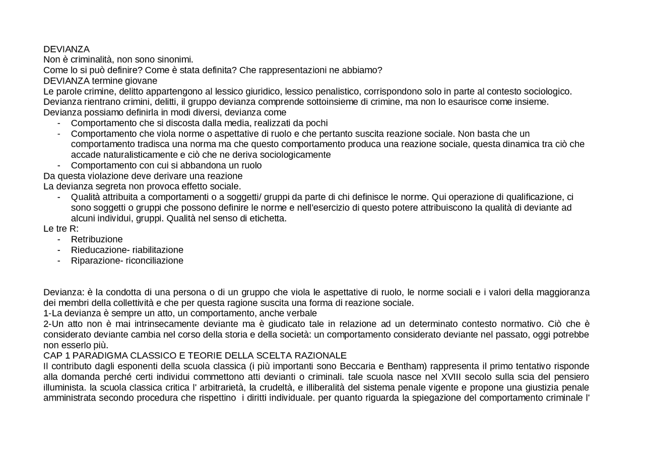 Sociologia Della Devianza Appunti Di Sociologia Docsity