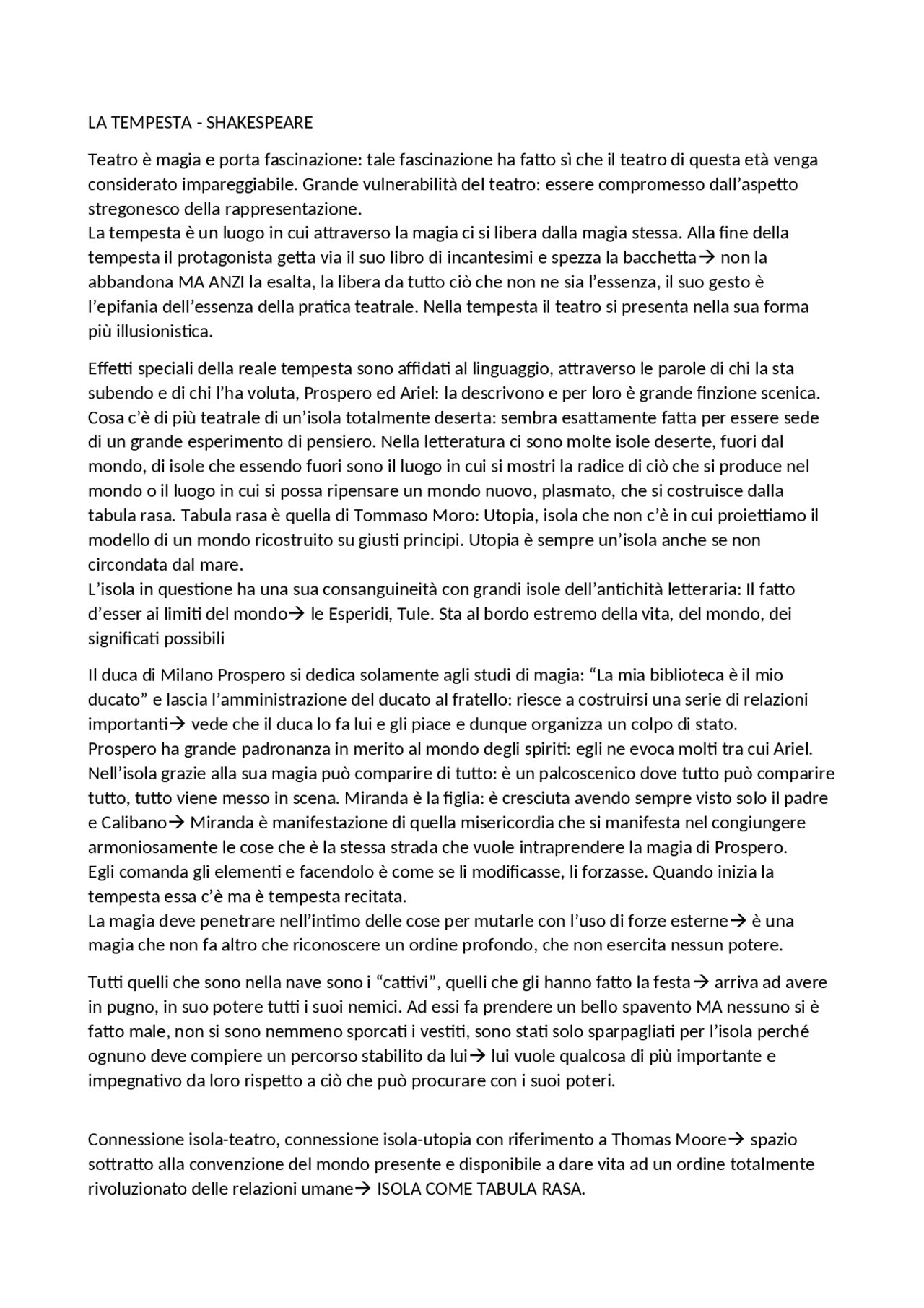 Appunti Su La Tempesta Di William Shakespeare Docsity
