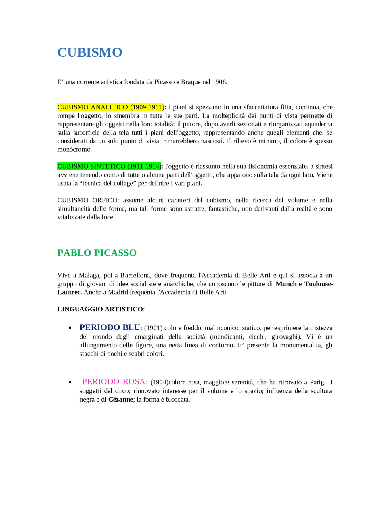Cubismo E Futurismo Docsity