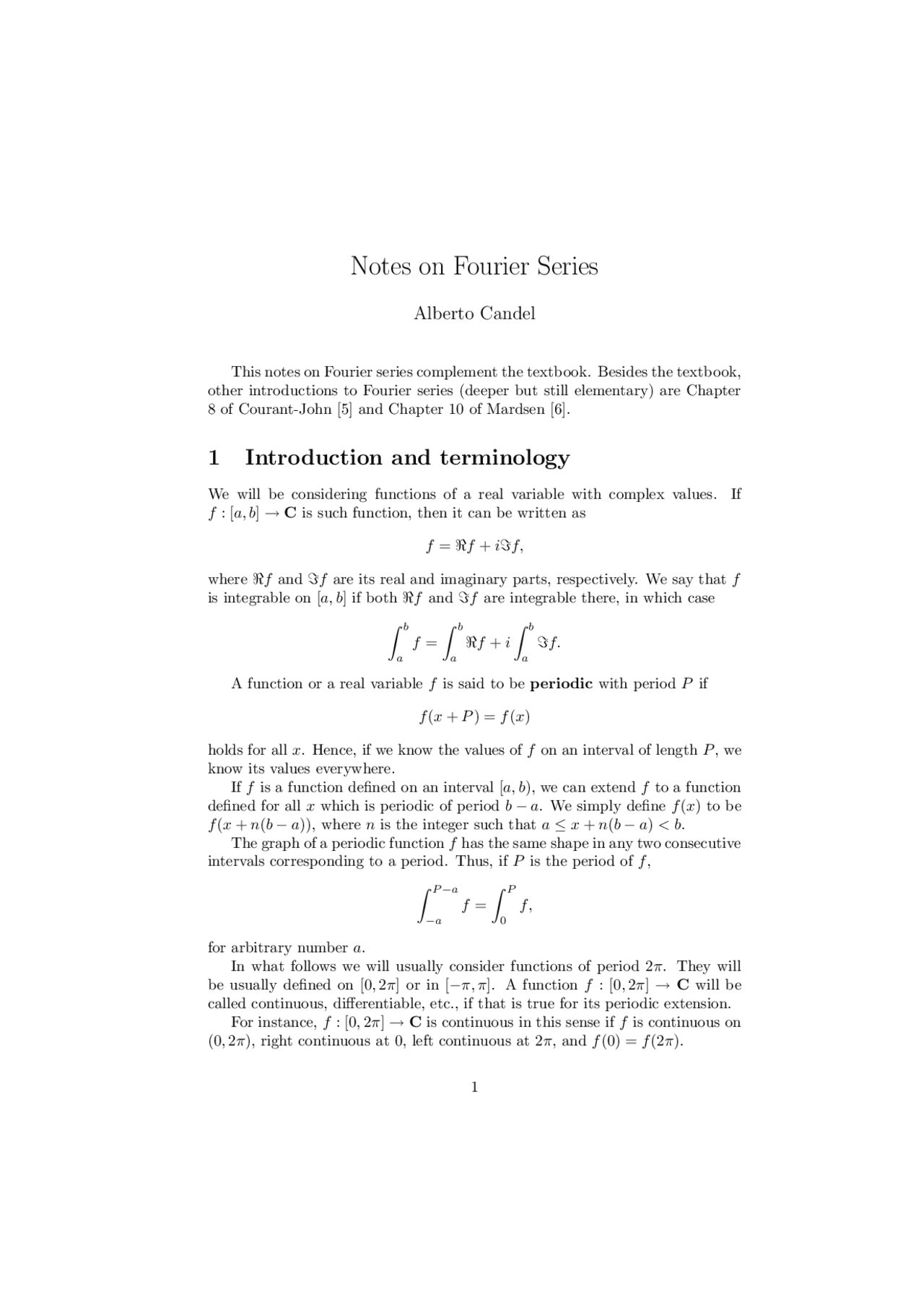 Notes On Fourier Series Real Analysis Docsity