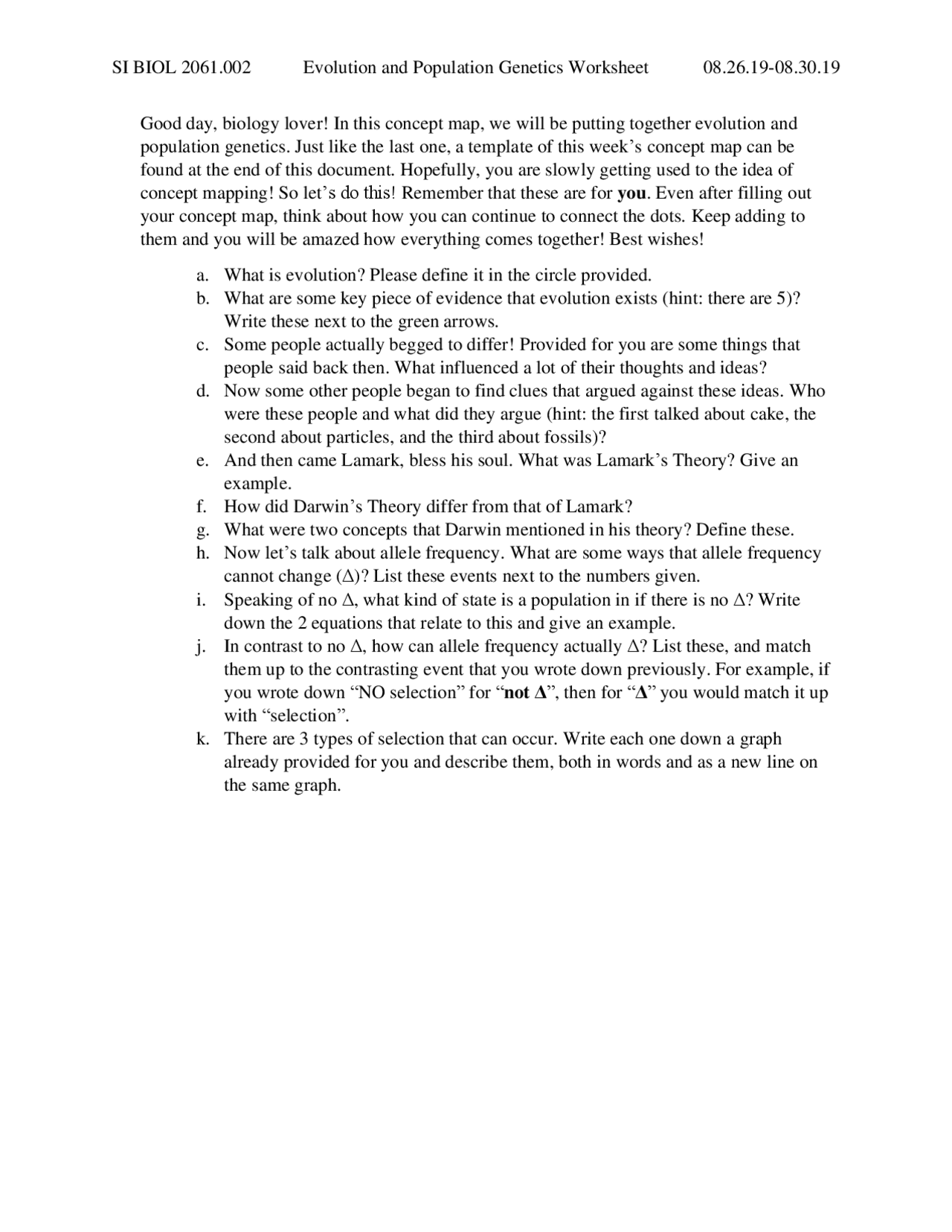 Evolution and Population Genetics Worksheet and Concept map | Exercises ...