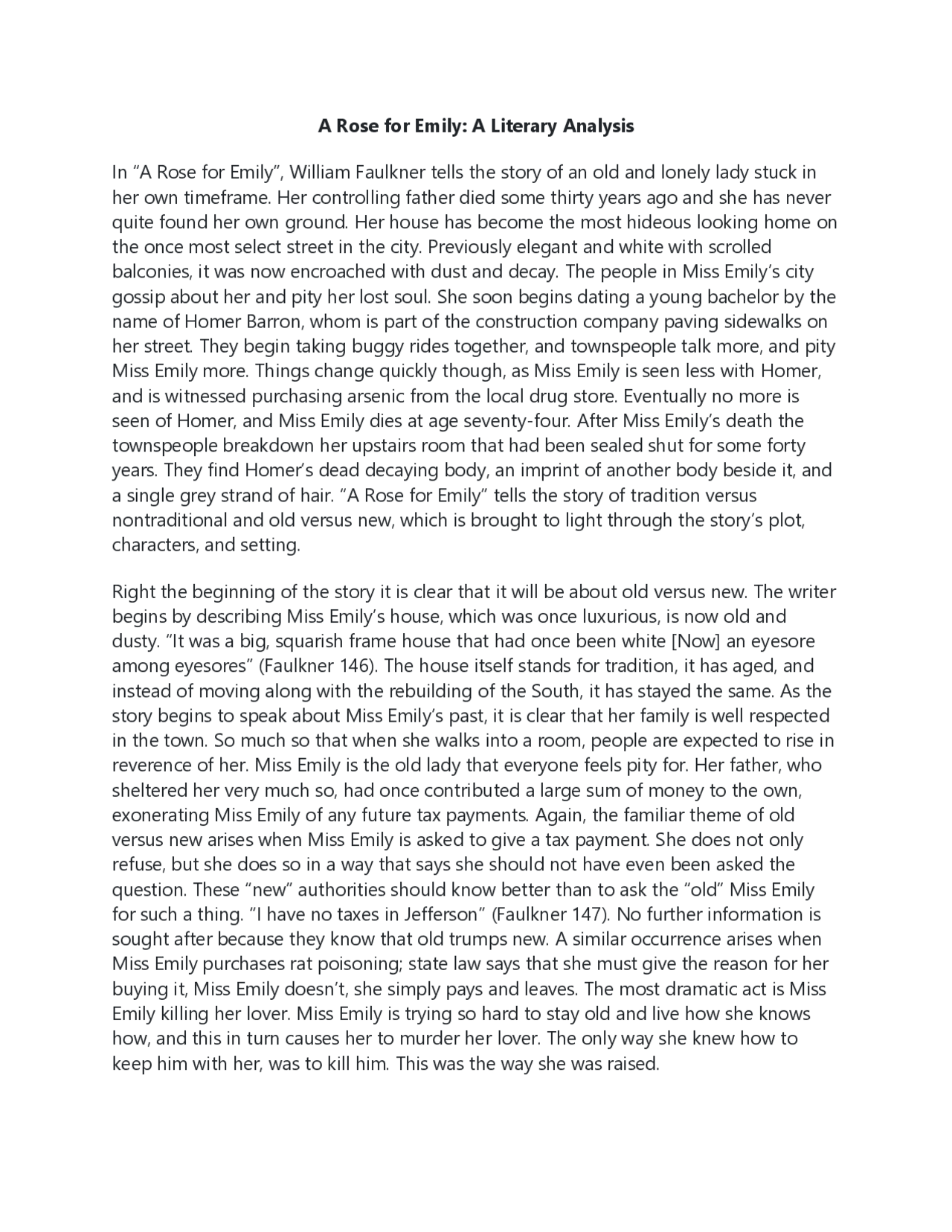 A Rose for Emily: A Literary Analysis Essay - Docsity