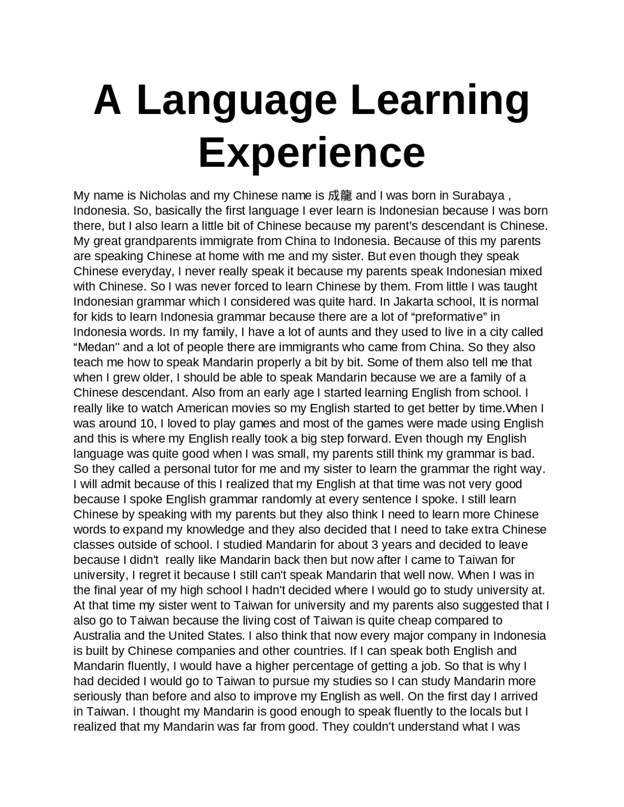 A Language Learning Docsity