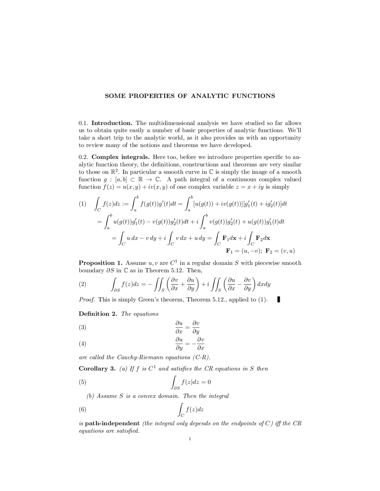 Some Properties of Analytic Functions and Cauchy's Integral Formula ...