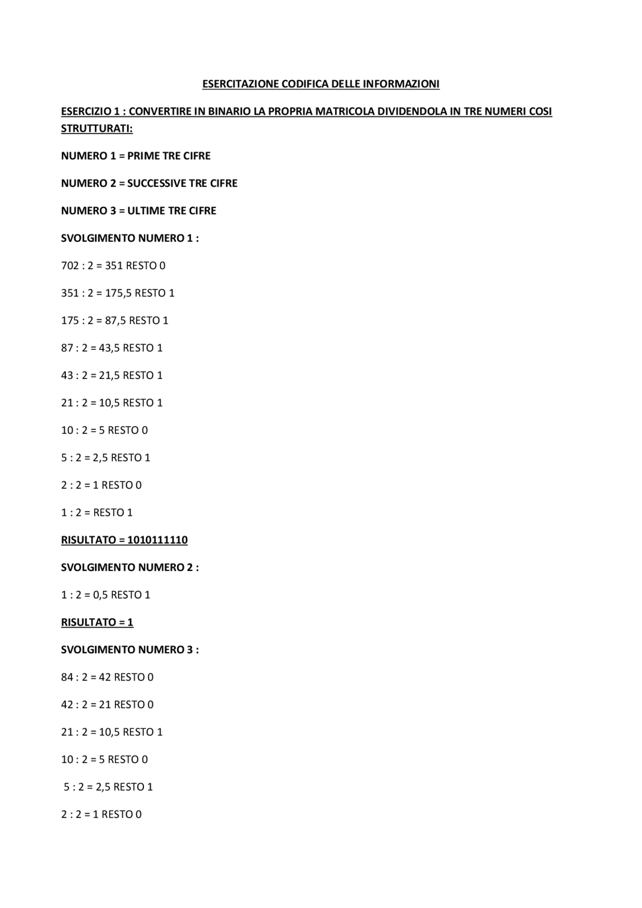 ELABORATO CODIFICA DELLE INFORMAZIONI - Docsity