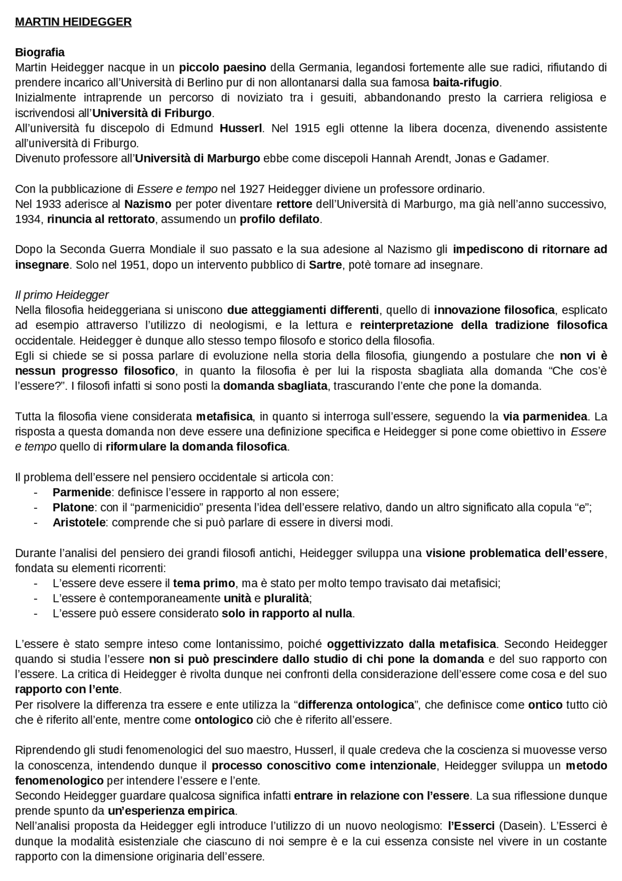 Martin Heidegger Filosofia Docsity