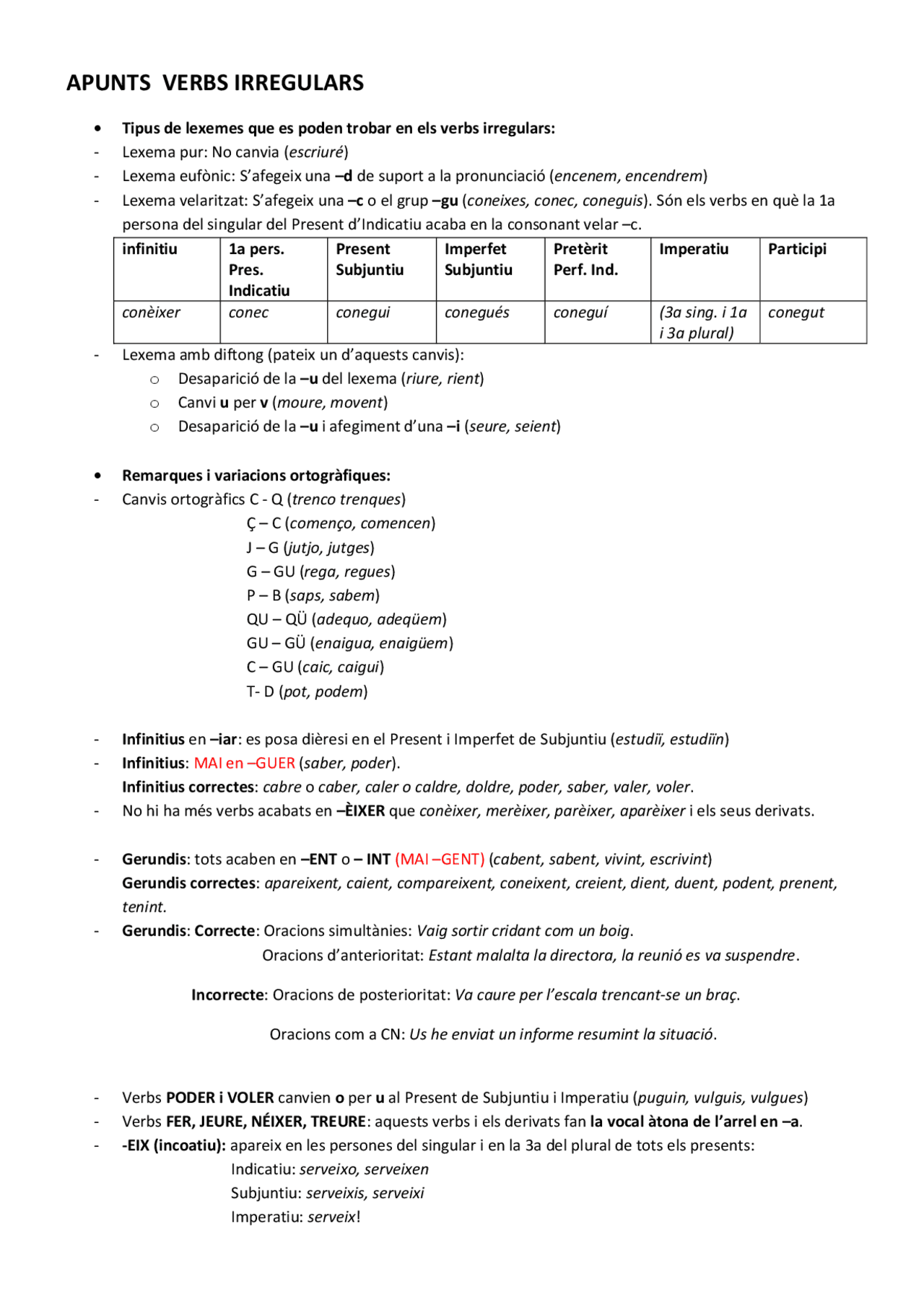 Apunts Verbs Irregulars 2n De Batxillerat Docsity