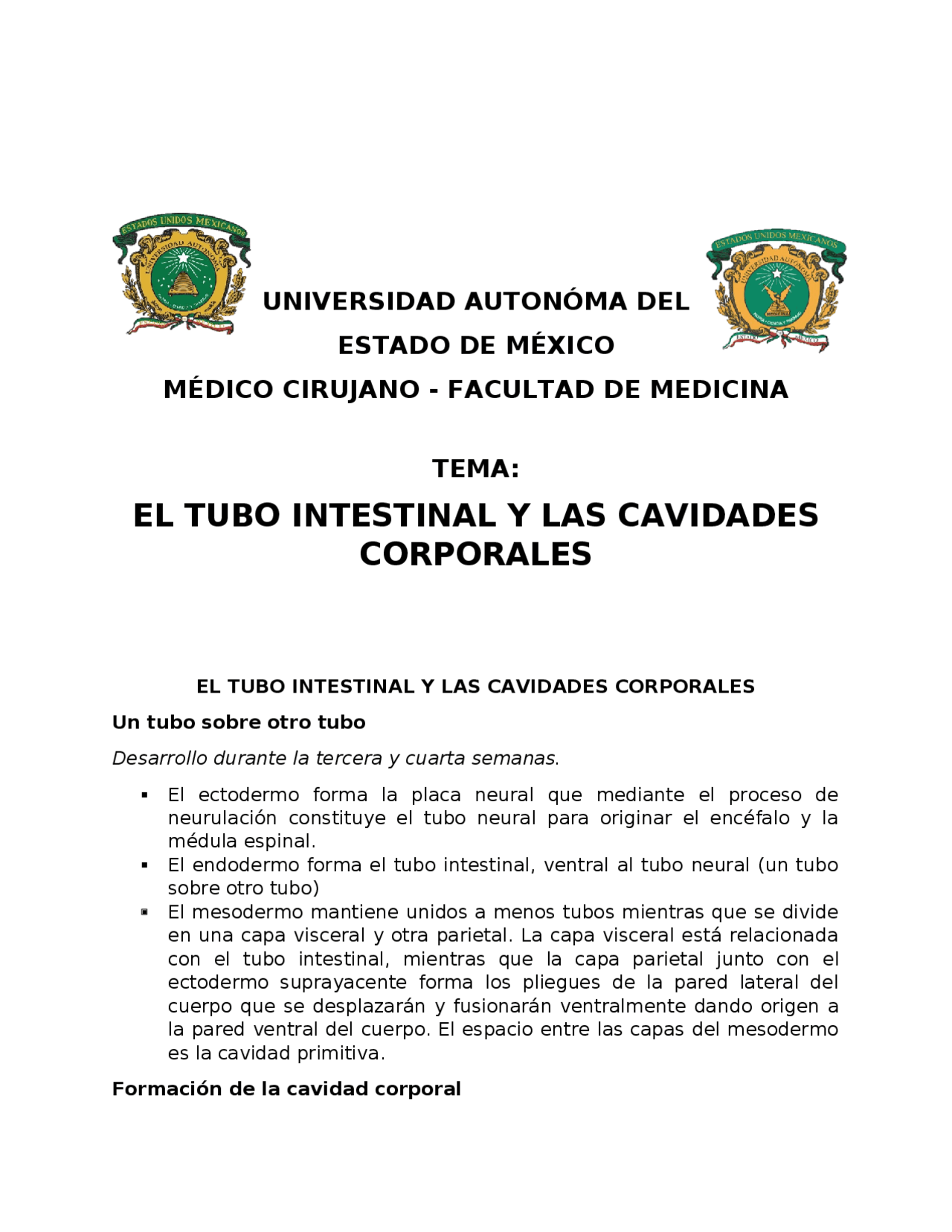 El tubo intestinal Embriologia - Docsity