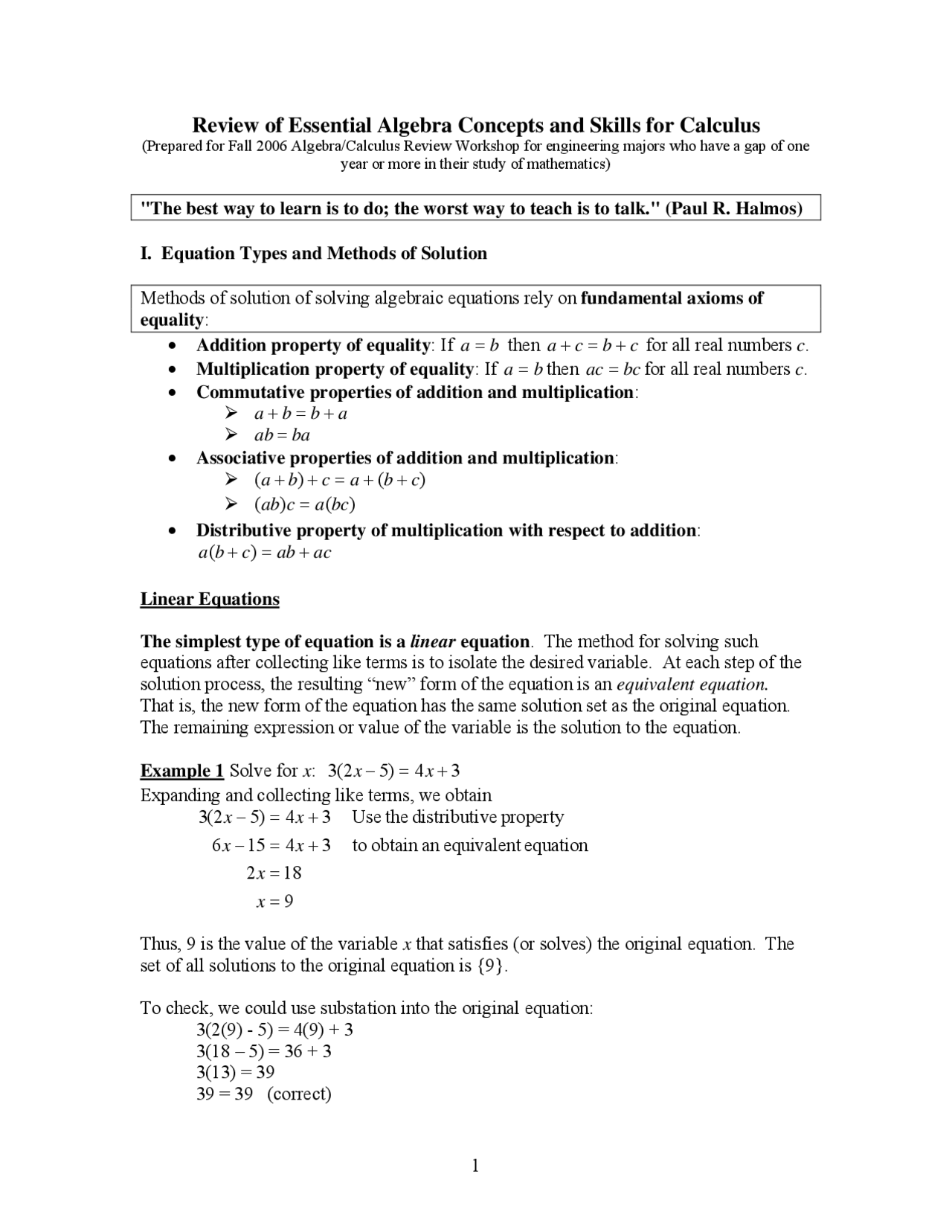 Review of Essential Algebra Concepts and Skills for Calculus - Docsity