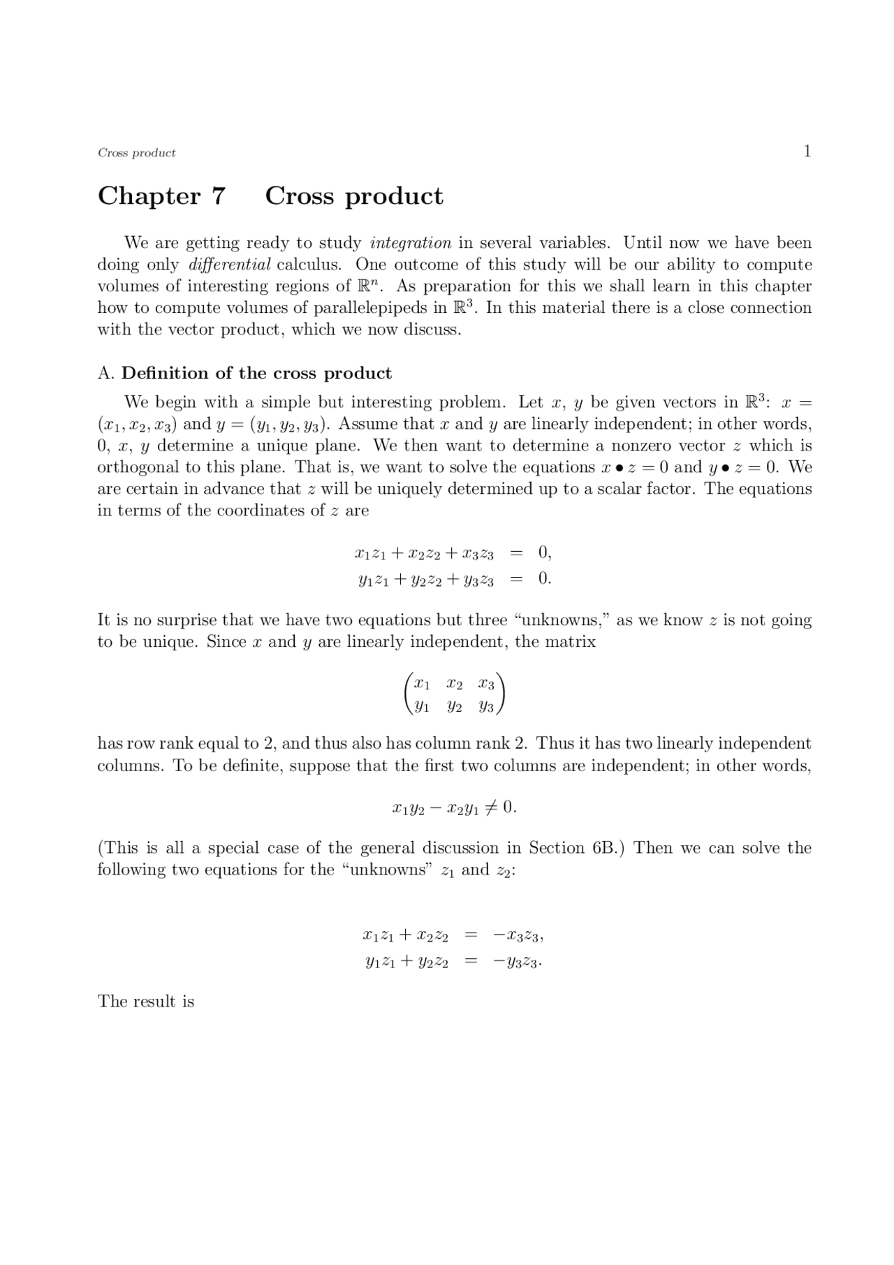 Chapter 7 Cross Product Of Vectors Lecture Notes Docsity