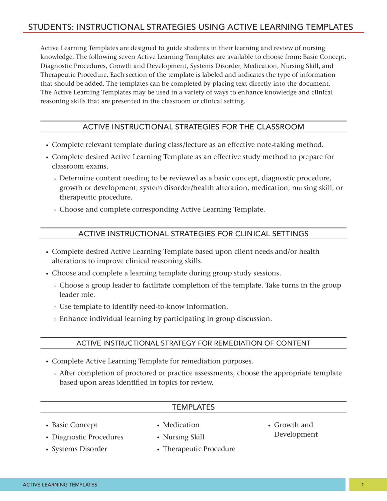 Students: Instructional Strategies Using Active Learning Templates ...