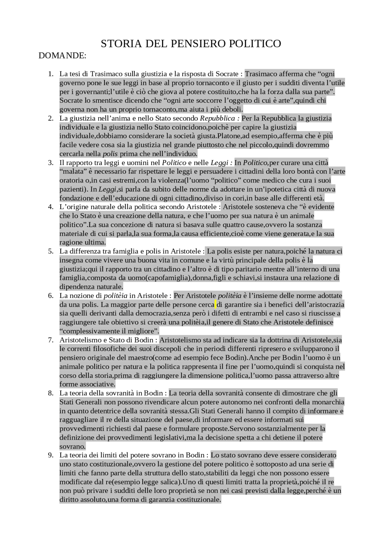 Risposte Storia Del Pensiero Politico Borgognone Esercizi Di