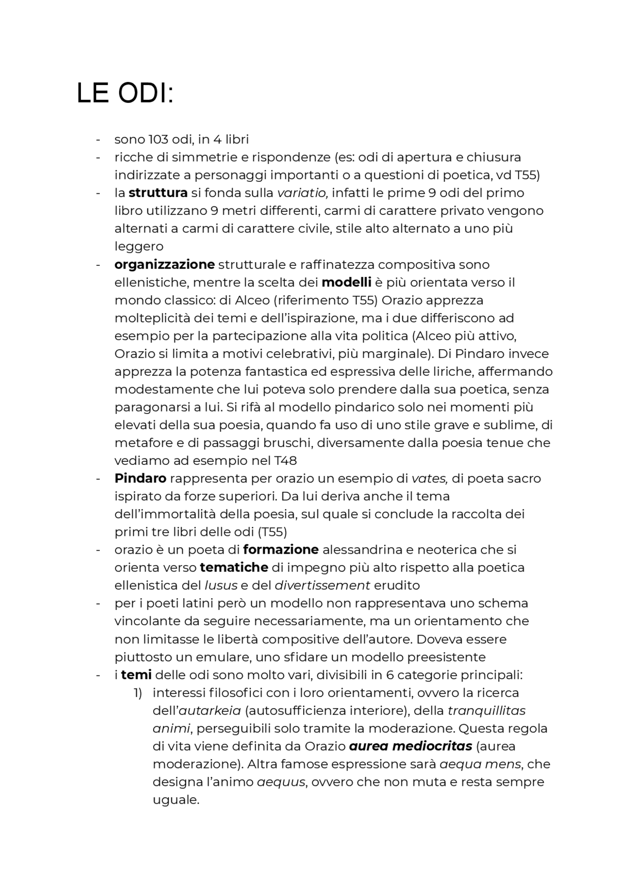 Orazio, le Odi appunti | Appunti di Latino | Docsity