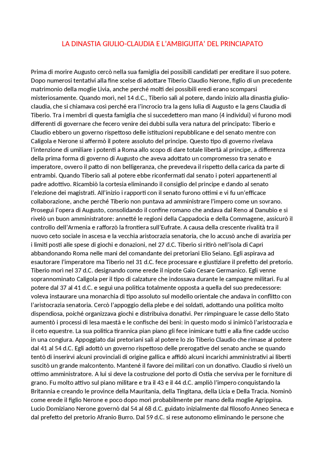 La Dinastia Giulio Claudia Docsity