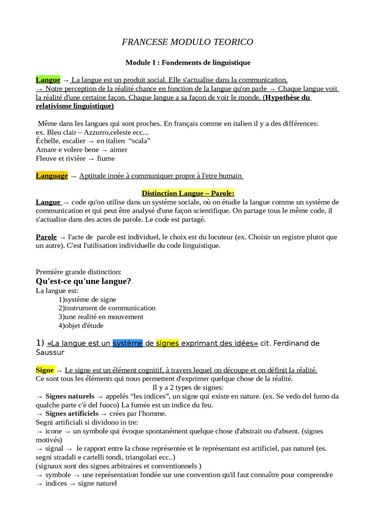 Appunti Di Linguistica Francese I Appunti Di Lingua Francese Docsity