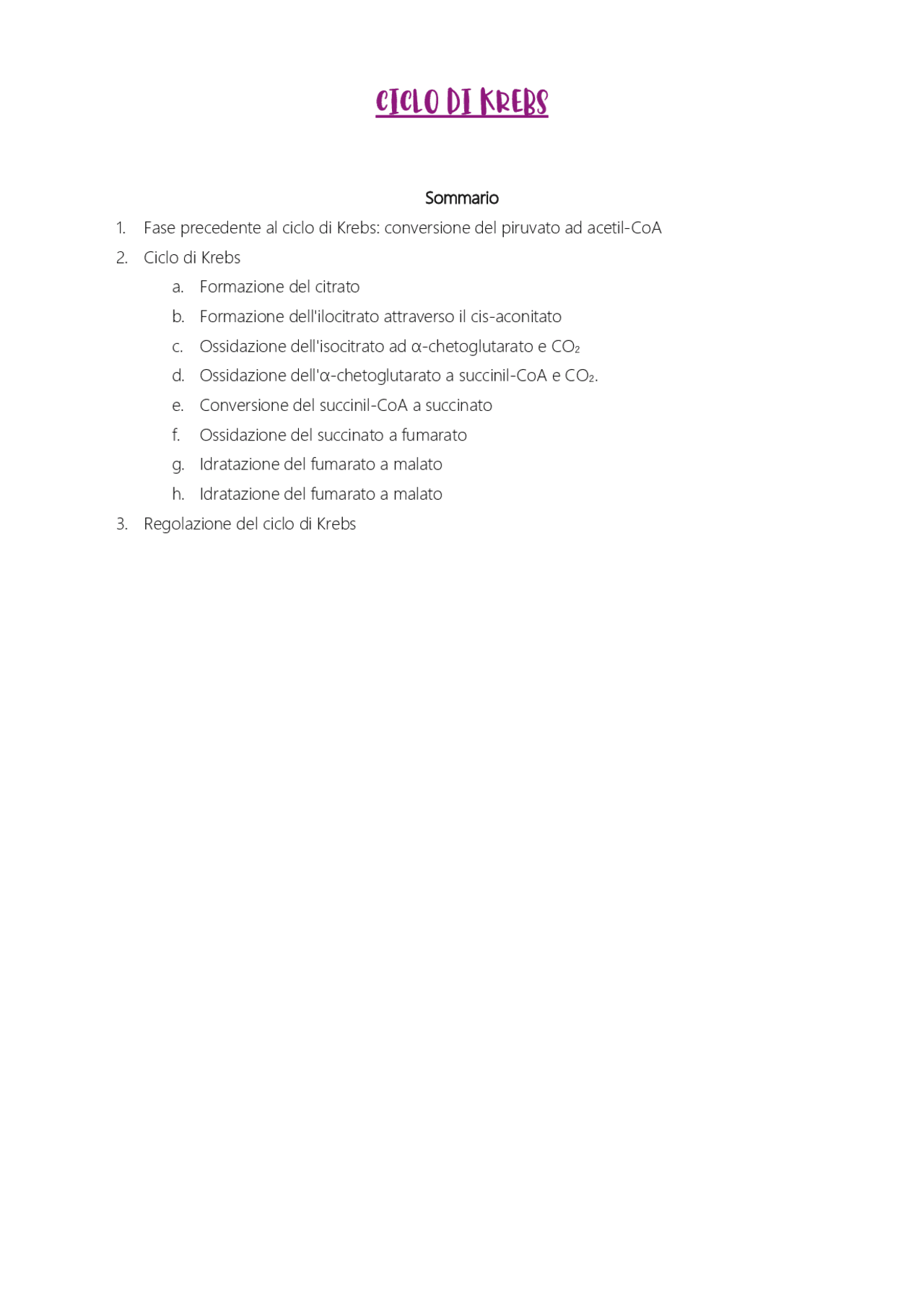 Fasi Del Ciclo Di Krebs E Regolazione Docsity