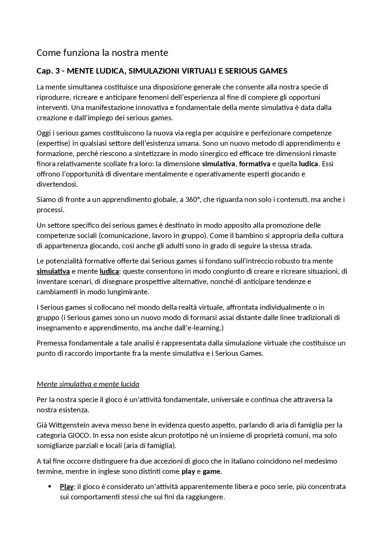 Come Funziona La Nostra Mente Docsity