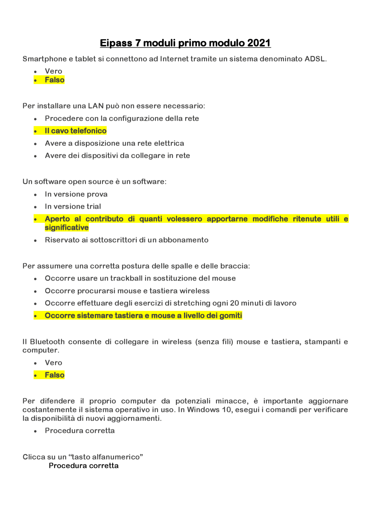 Eipass 7 Moduli Primo Modulo 2021 Docsity