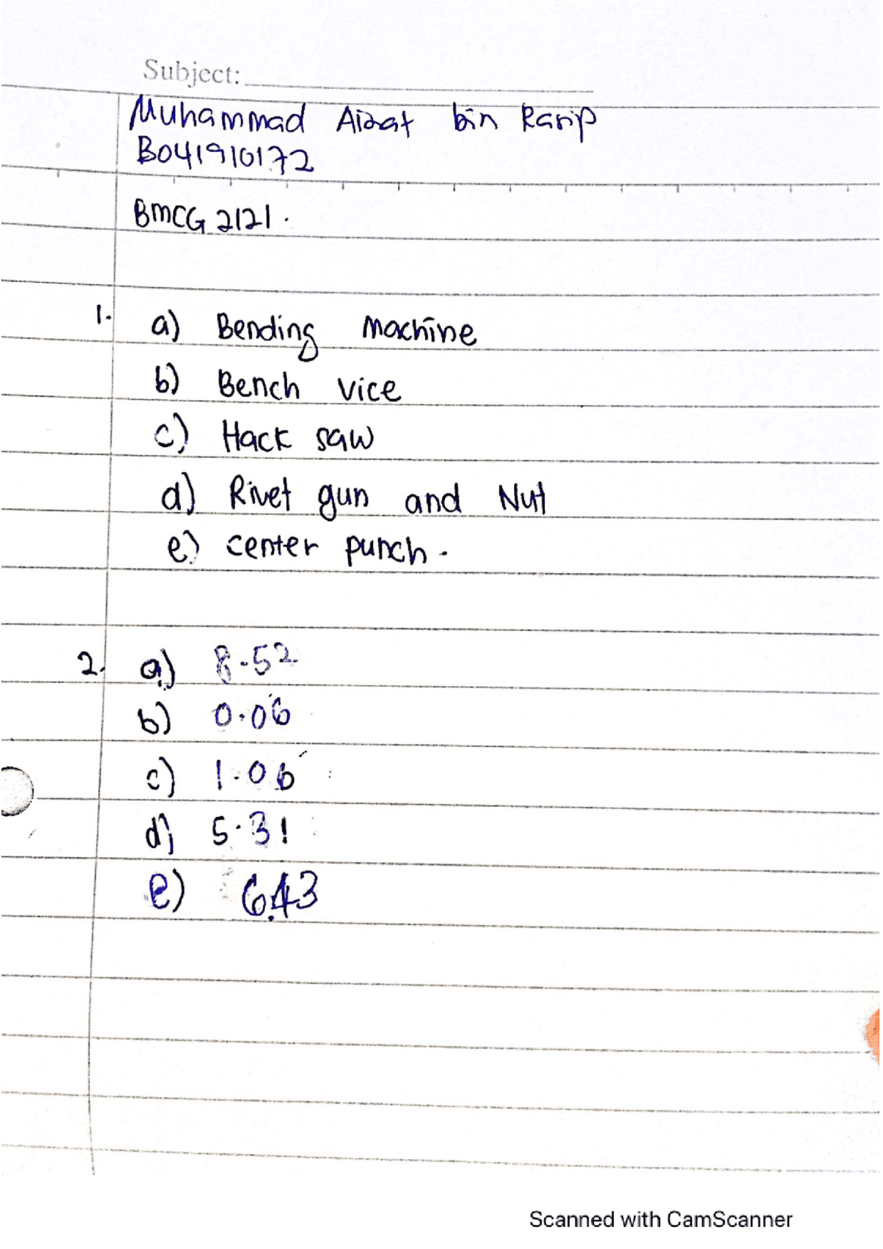Quiz 1 Fabrication Utem Docsity