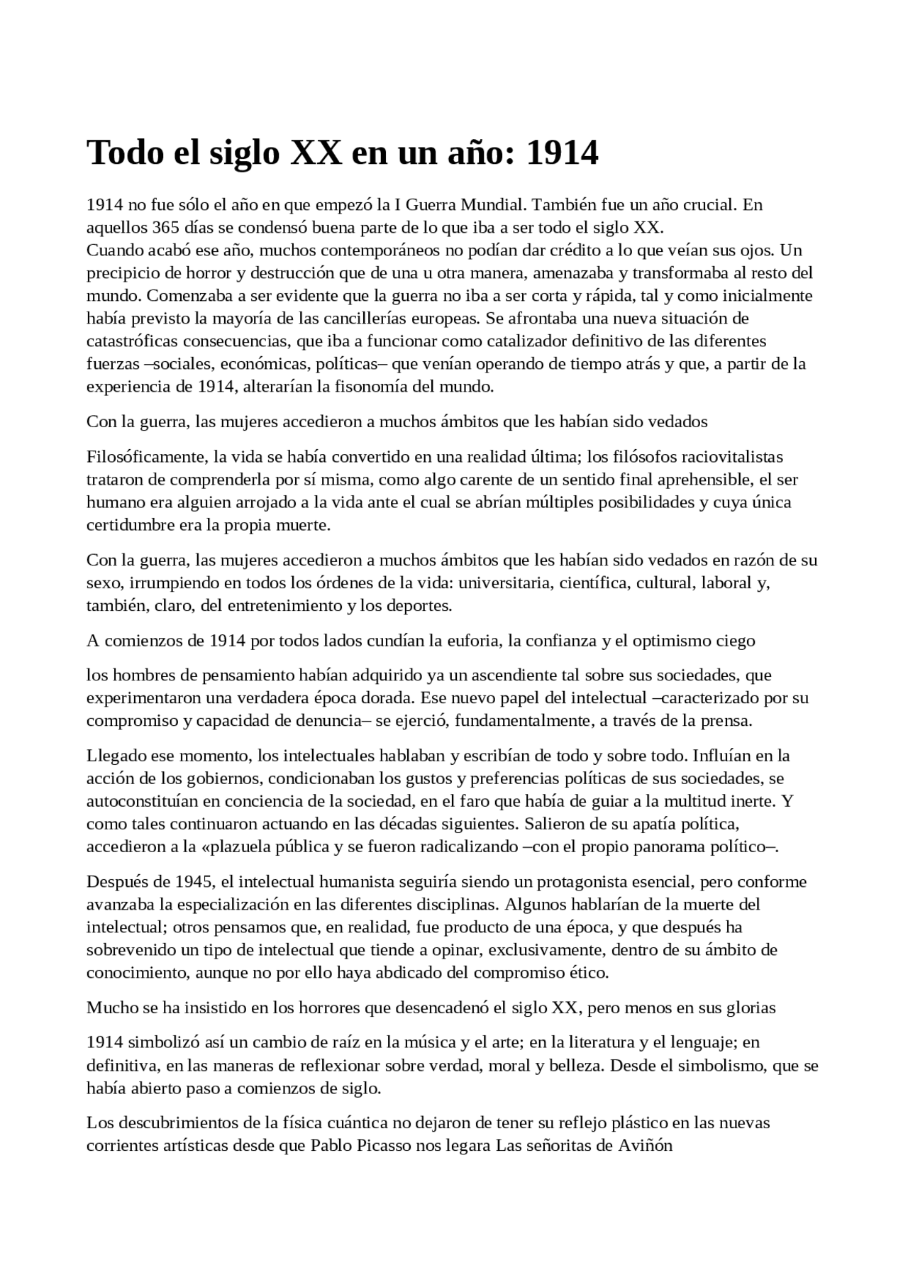 Todo El Siglo Xx 1914 Docsity