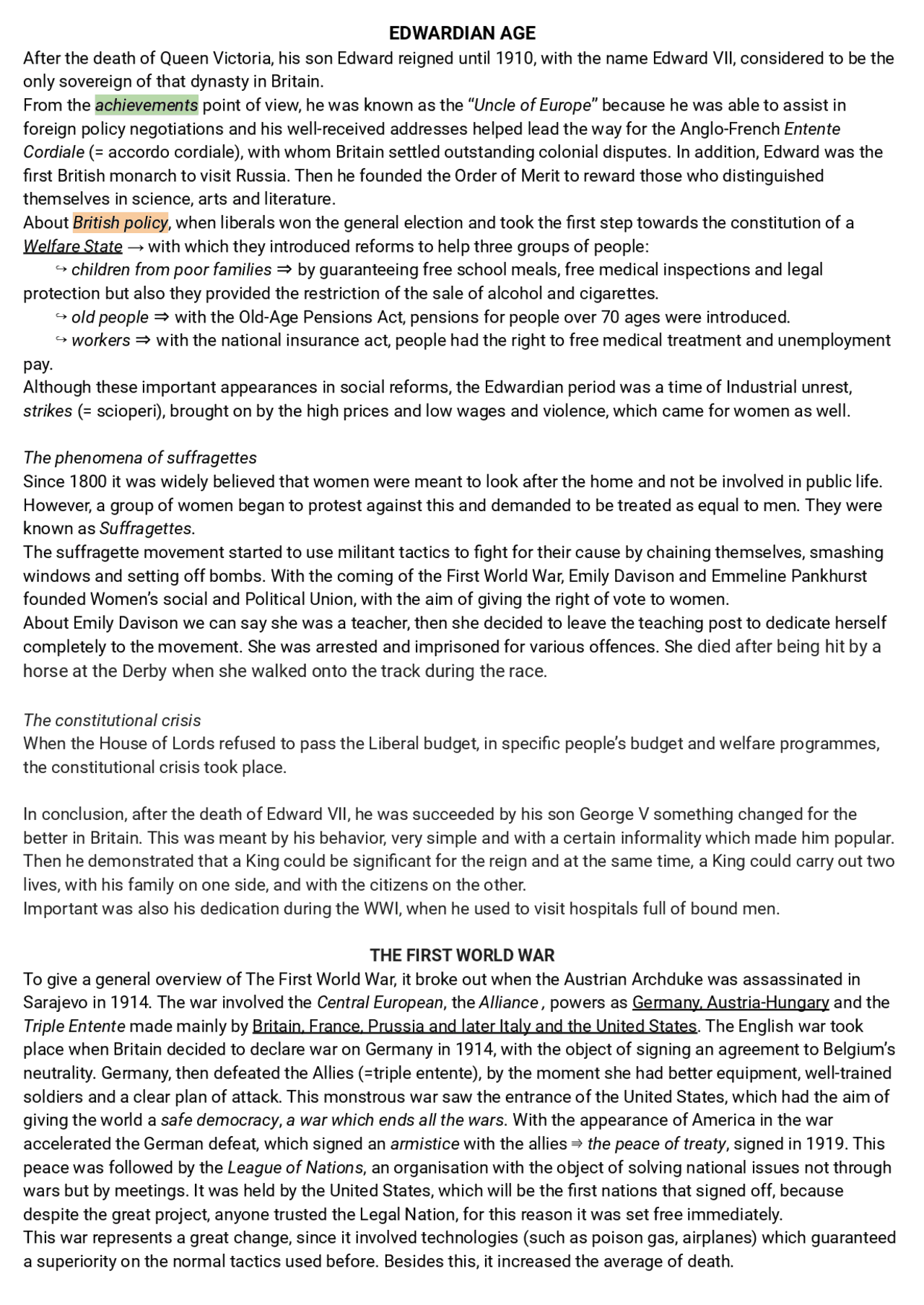 EDWARDIAN AGE - 1st and 2nd part - Docsity