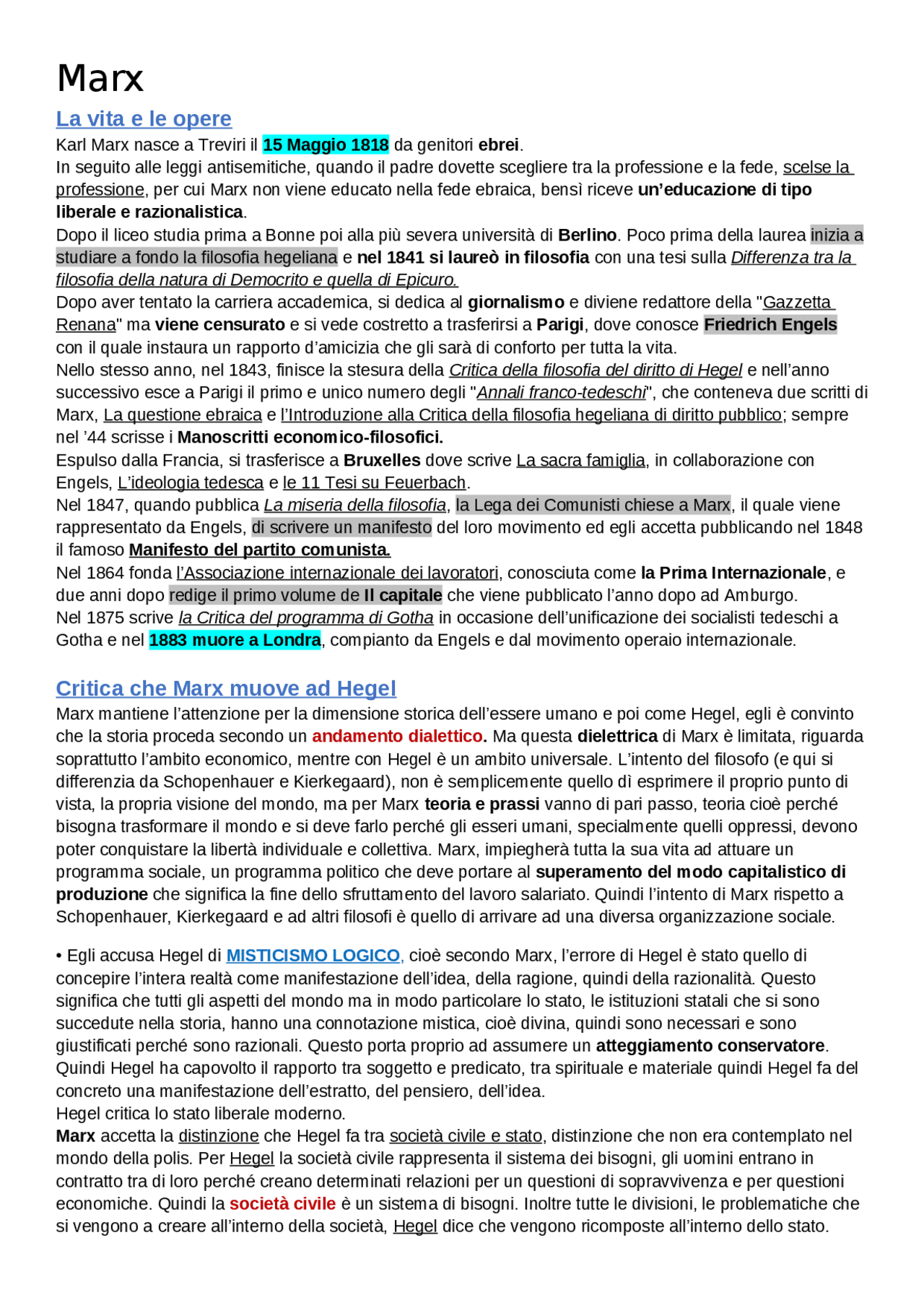 Marx E Il Suo Capitale Docsity