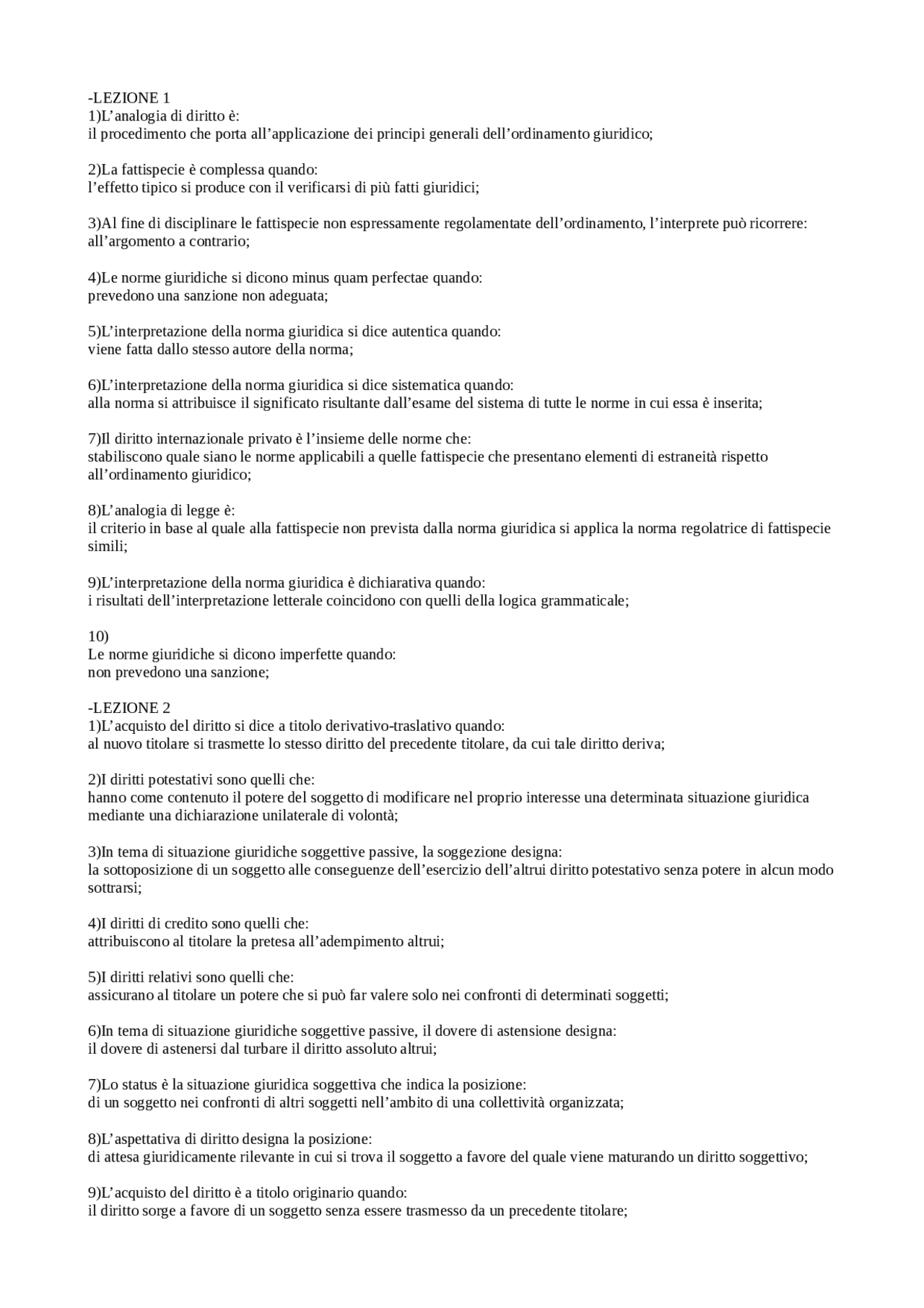 Test Diritto Privato Unicusano Docsity