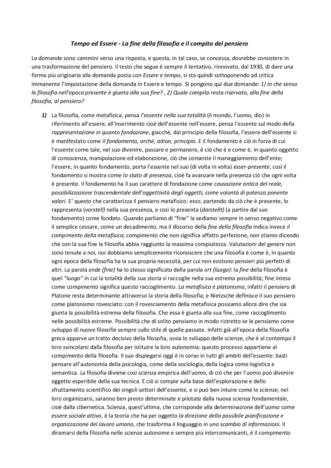 Tempo Ed Essere Sintesi Docsity