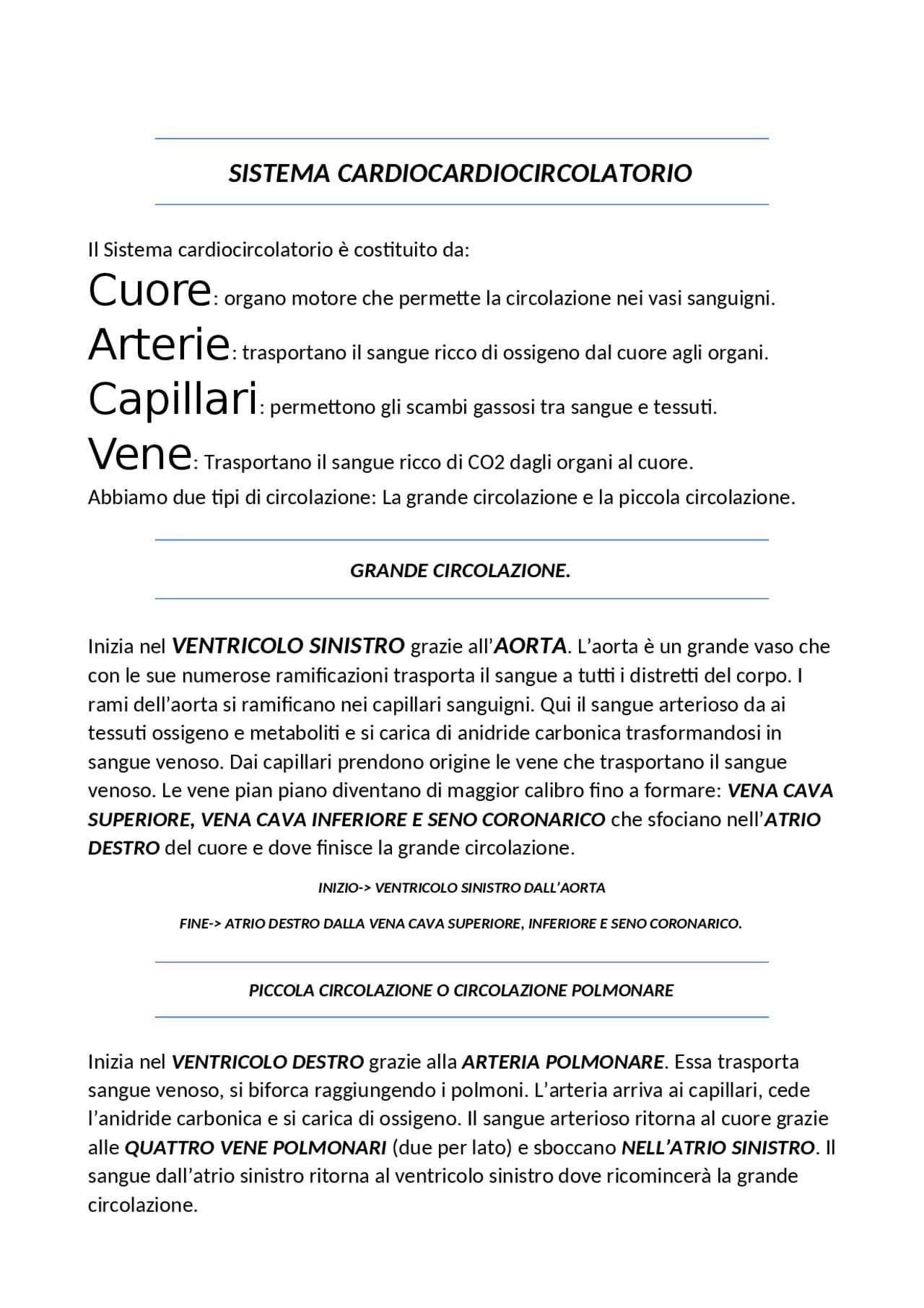 Appunti Sul Cuore E Sistema Cardiocircolatorio Docsity