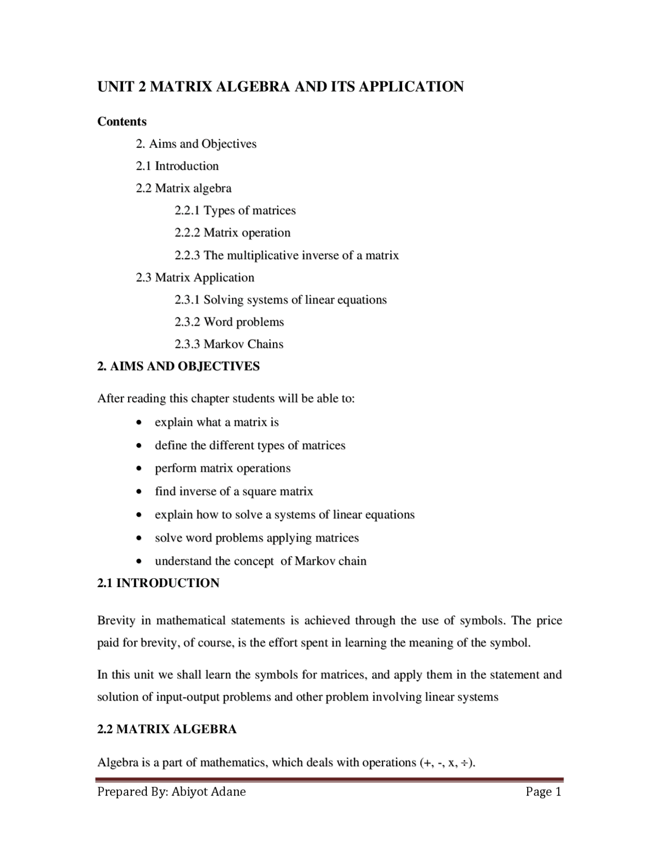 Algebra And Application Docsity