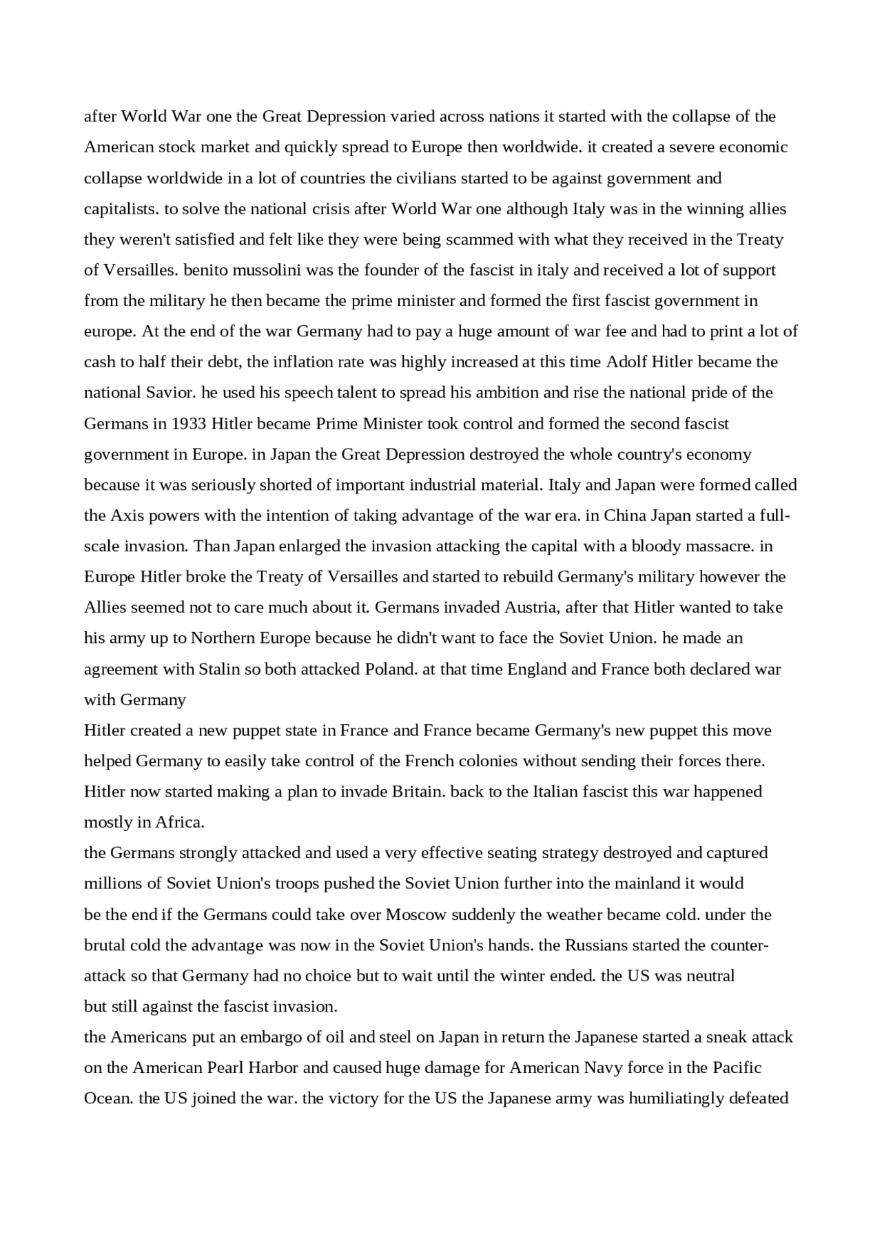 World War one and Great Depression - Docsity