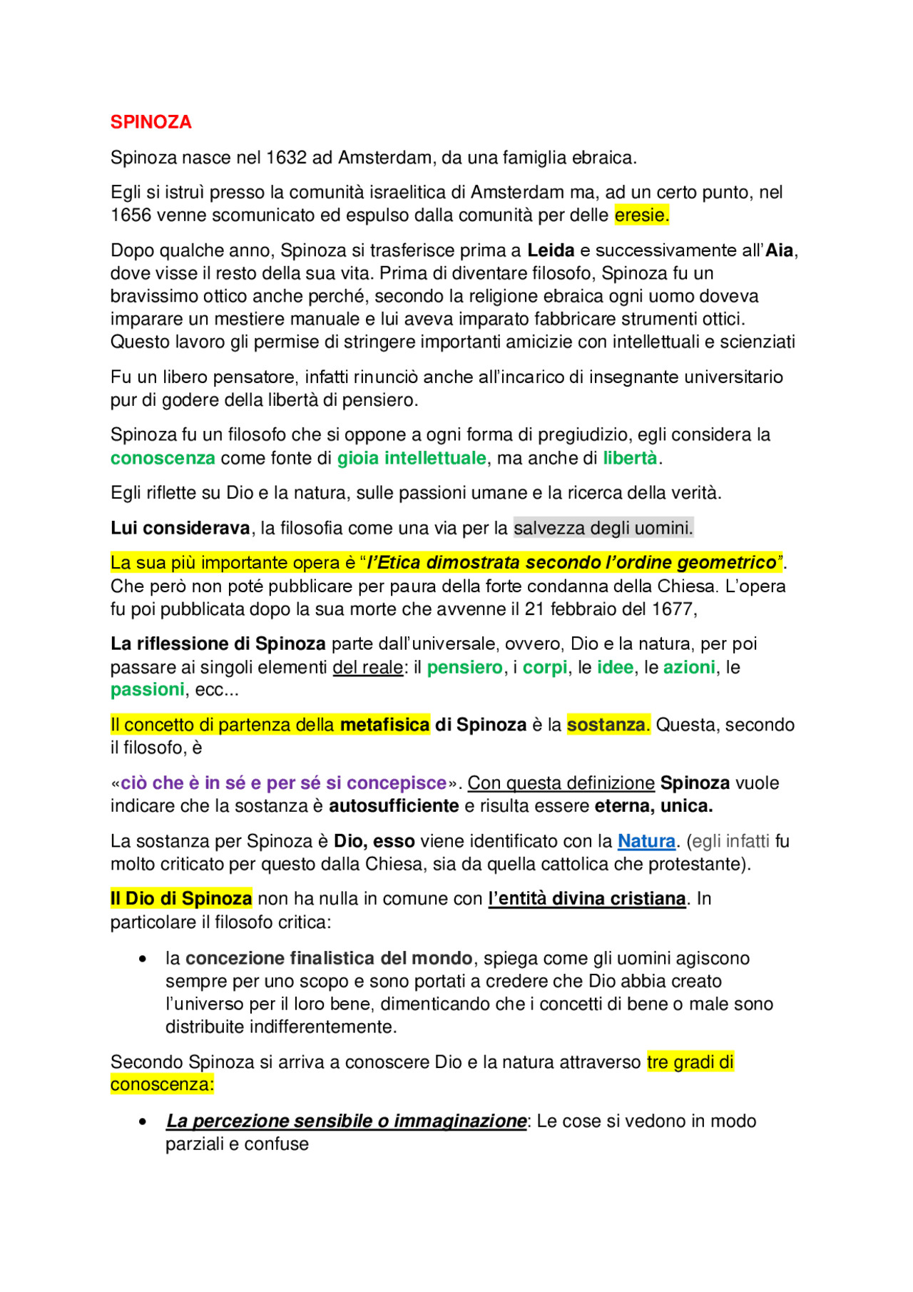 Baruch Spinoza Docsity
