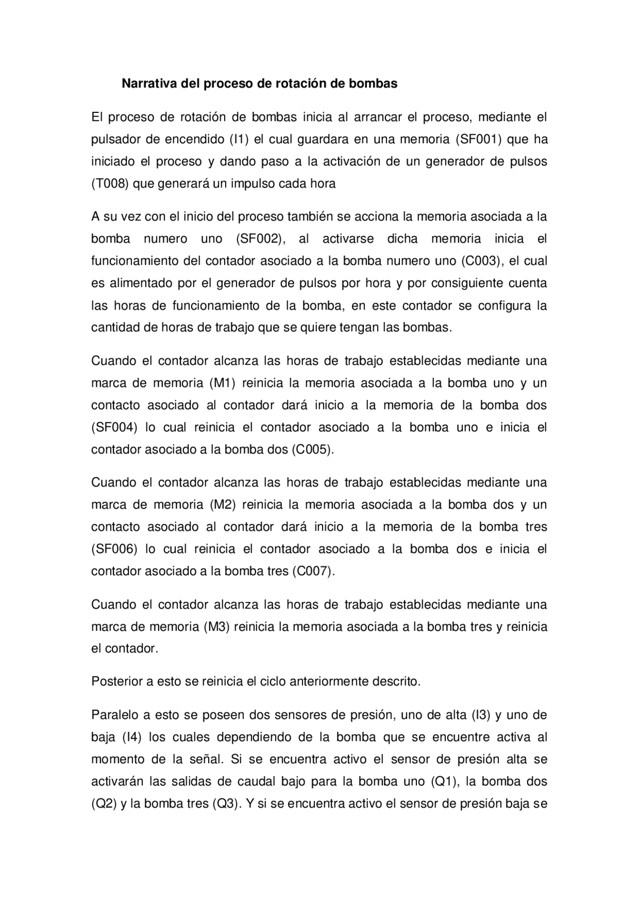Narrativa de un proceso de control PLC - Docsity