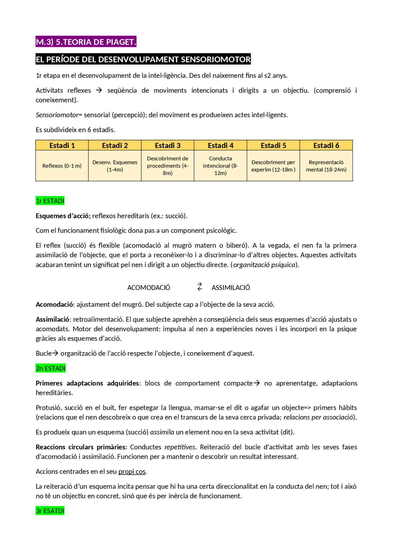 Desenvolupament Cognitiu Infants Docsity
