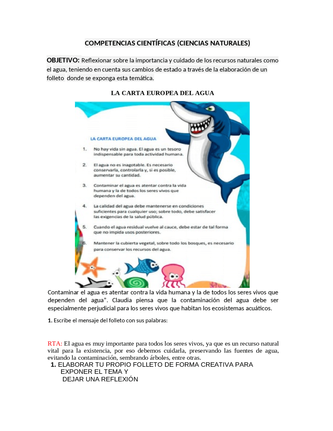 Actividad ciencias el agua - Docsity