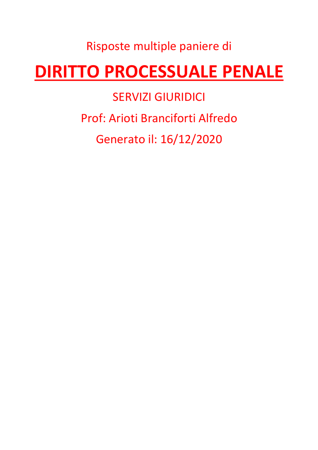 Risposte Multiple Paniere Di Diritto Processuale Penale Ecampus Servizi