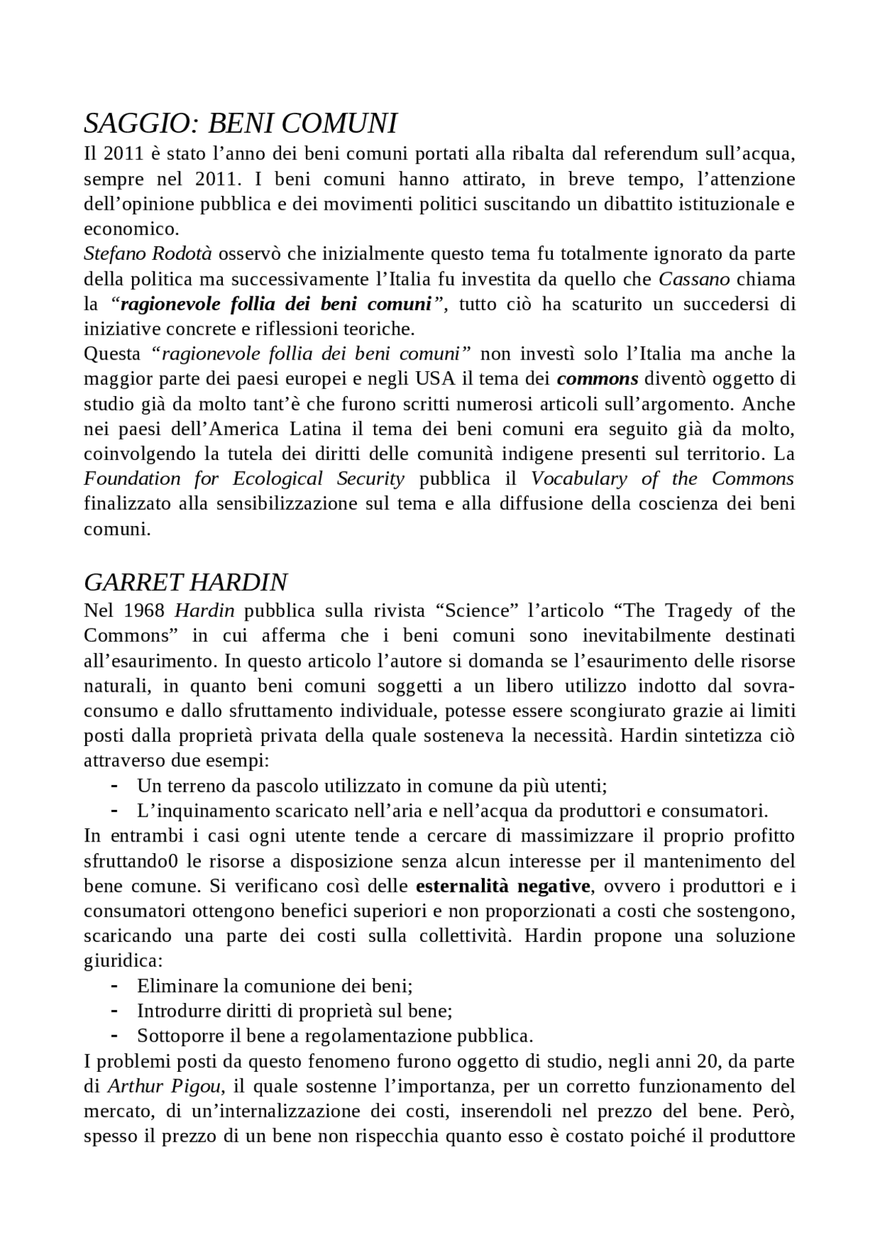 Sintesi Saggio Beni Comuni Docsity