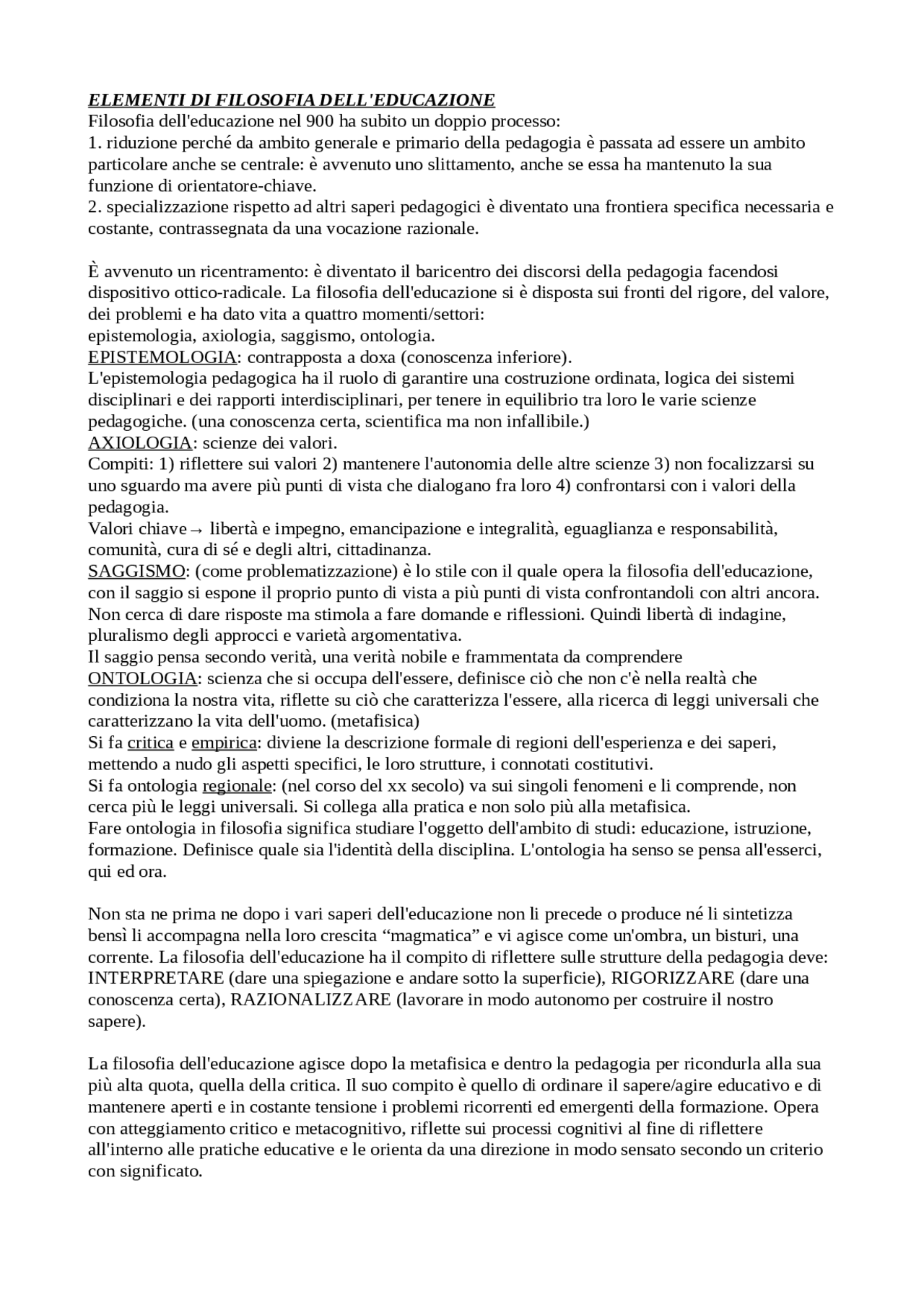 Elementi Di Filosofia Delleducazione Di Alessandro Mariani Docsity