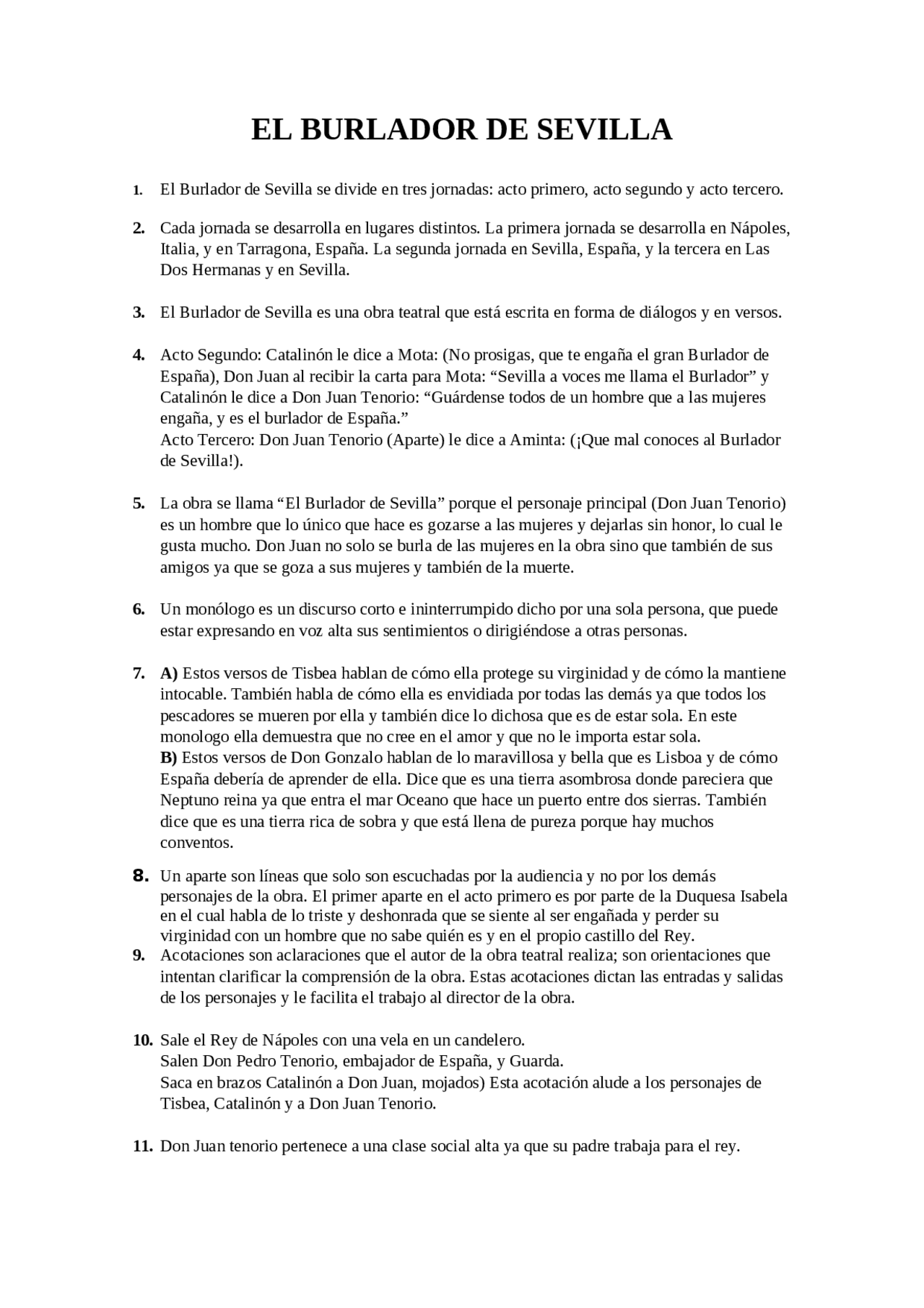 Burlador de sevilla txt | Apuntes de Lengua y Literatura | Docsity