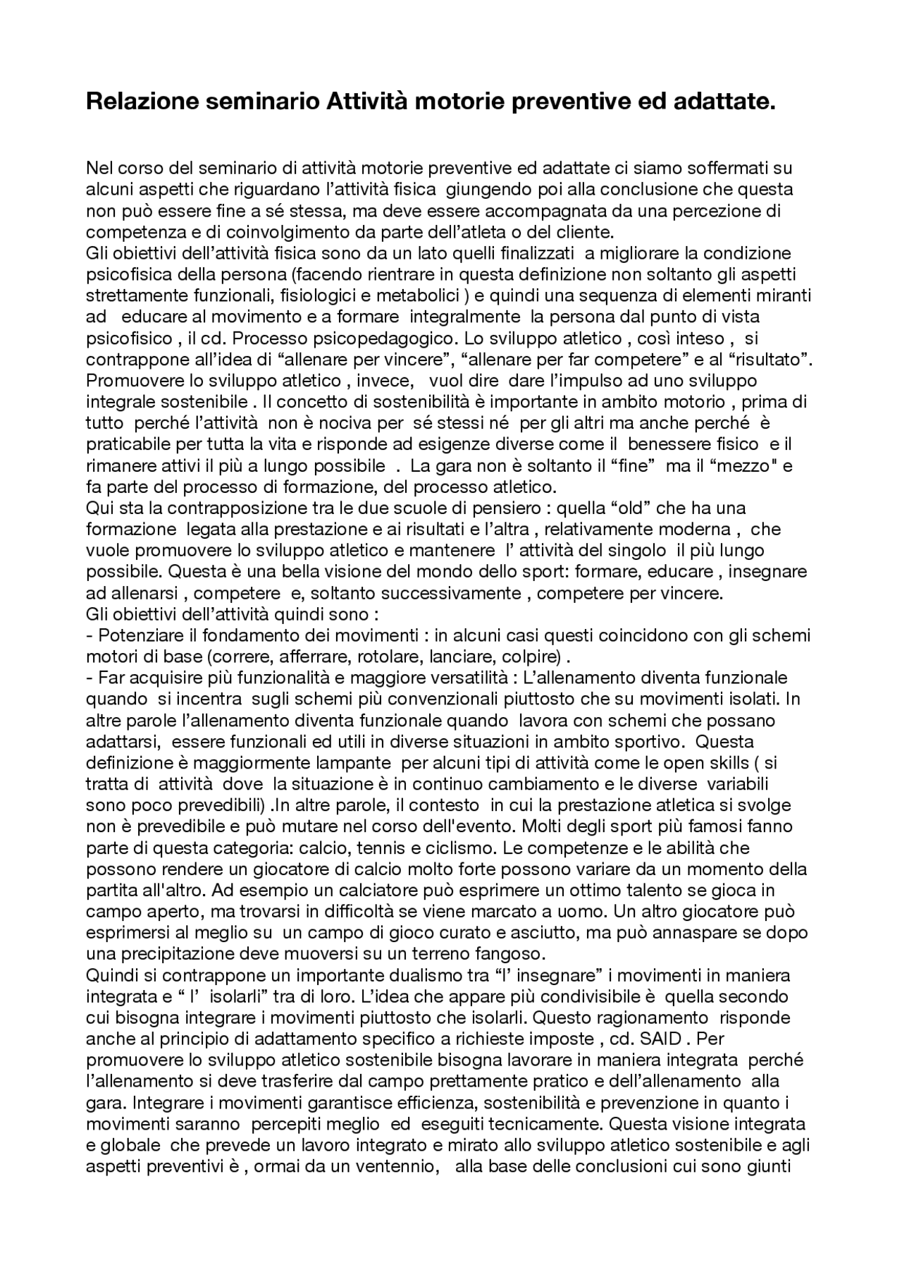 Attività Motorie Preventive Ed Adattate Docsity