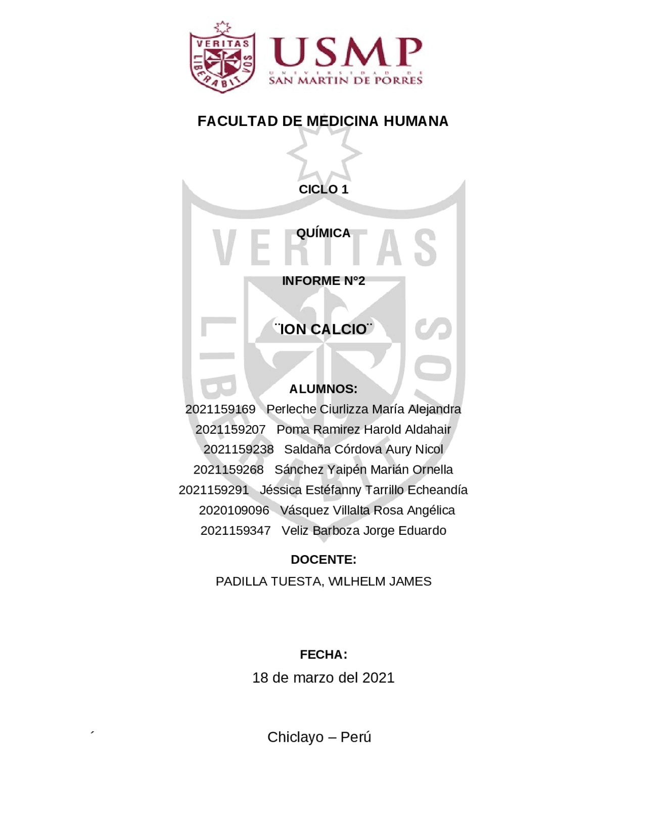 Informe del Ion calcio - Docsity